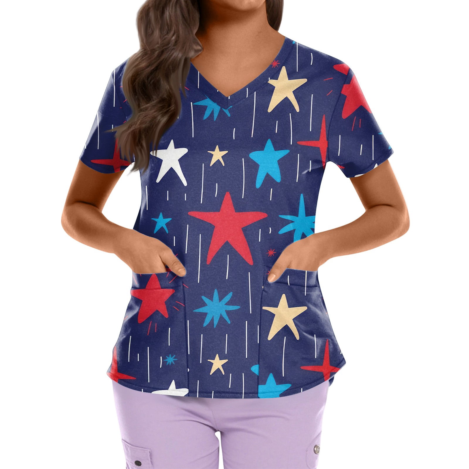 Qcmgmg Womens Memorial Day Scrubs Independence Day Short Sleeve ...