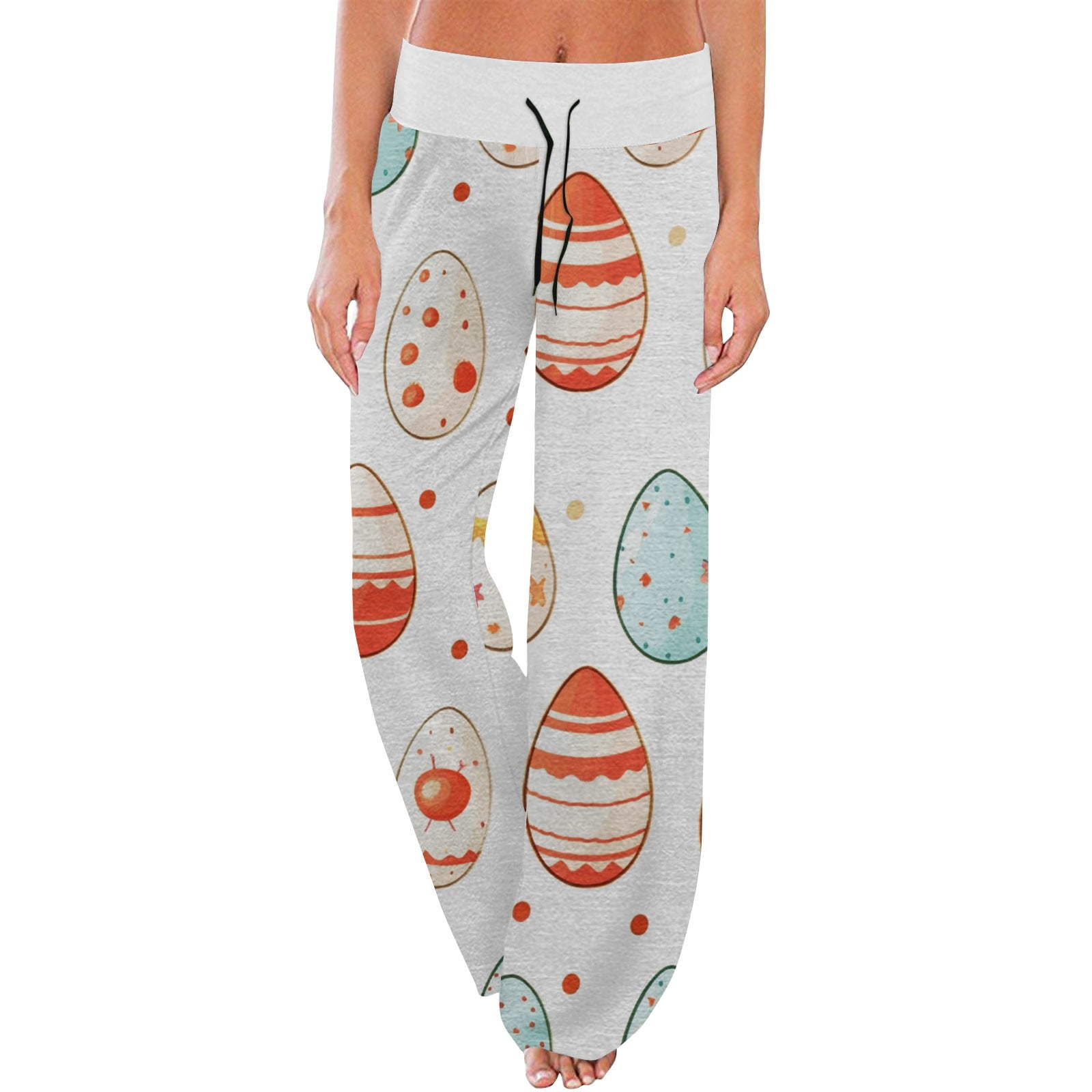 Qcmgmg Womens Pajama Pants for Easter Egg Bunny High Waisted Lounge ...