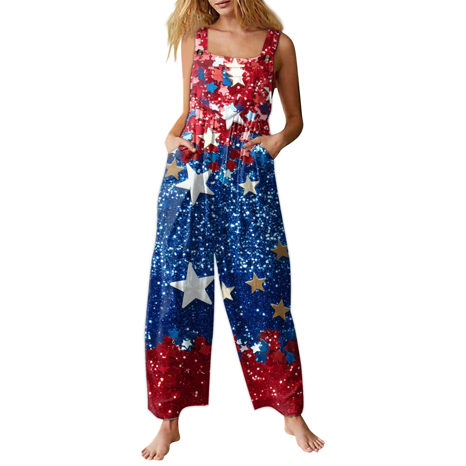 Qcmgmg Womens Patriotic Overalls USA Flag 4th of July Jumpsuits ...
