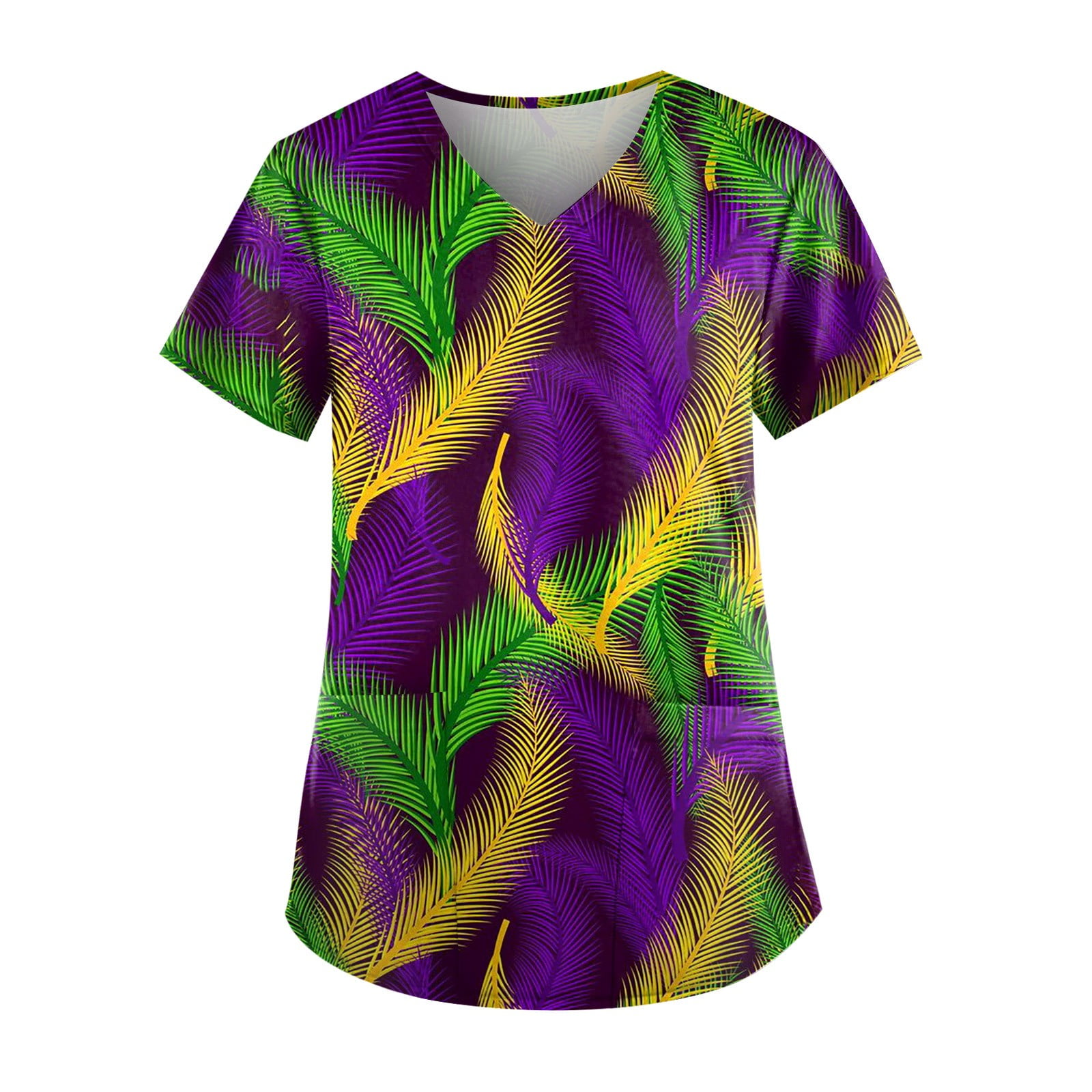 Qcmgmg Womens Scrub Tops Carnival Themed Mardi Gras Graphic Women ...