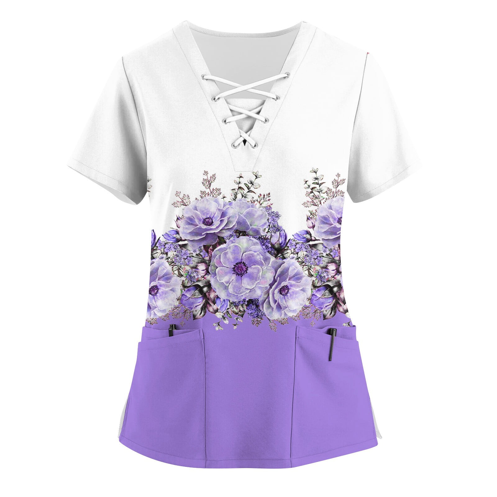 Qcmgmg Womens Scrub Tops Plus V Neck Medical Summer Scrubs Shirts Plus ...