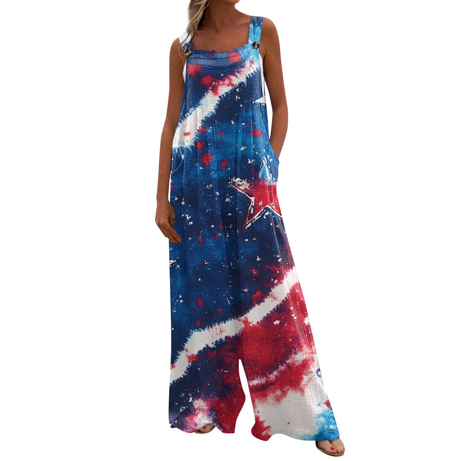 Qcmgmg Womens USA Flag Overalls 4th of July Sleeveless Memorial Day ...