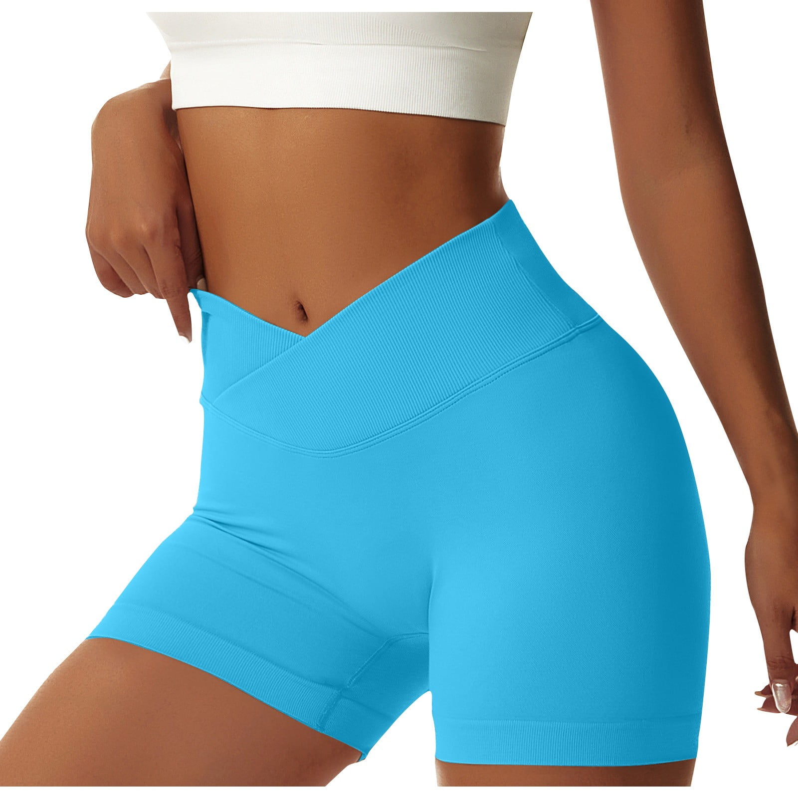 Qcmgmg Yoga Shorts For Women Crossover No Front Seam Butt Lifting Athletic Shorts Scrunch