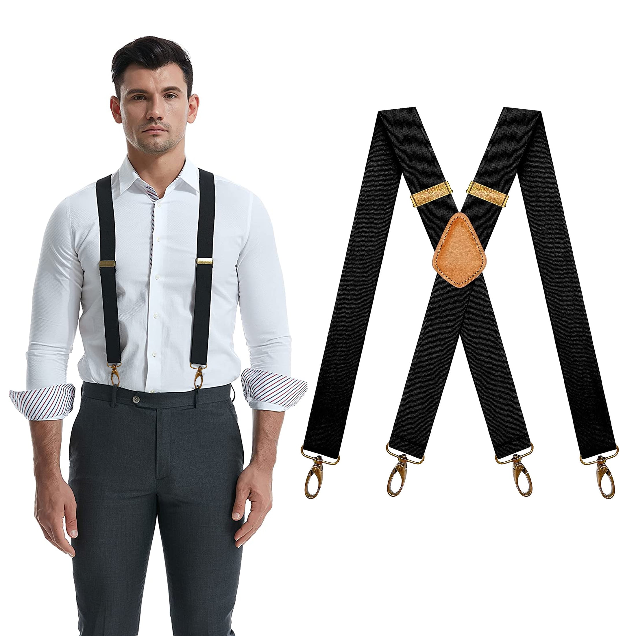 Qcwqmyl Adult Suspenders for Men with 4 Swivel Hooks Groomsmen Mens ...
