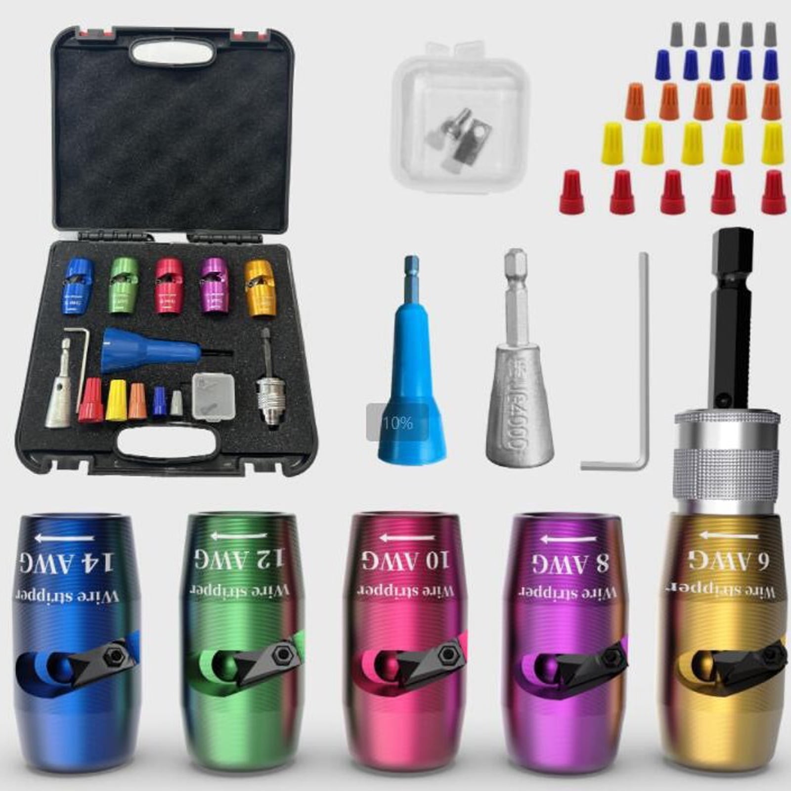 Qcwqmyl Wire Stripper and Twister Tool for Drill Multi-Gauge AWG 6-14 ...