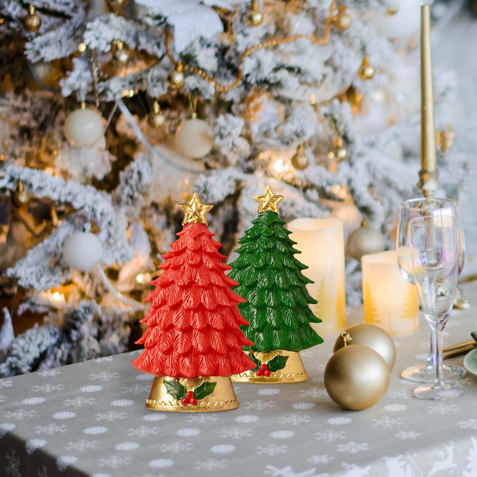 Qdahuk Christmas Decorations,Resin Mini Lighted Christmas Tree Tabletop ...