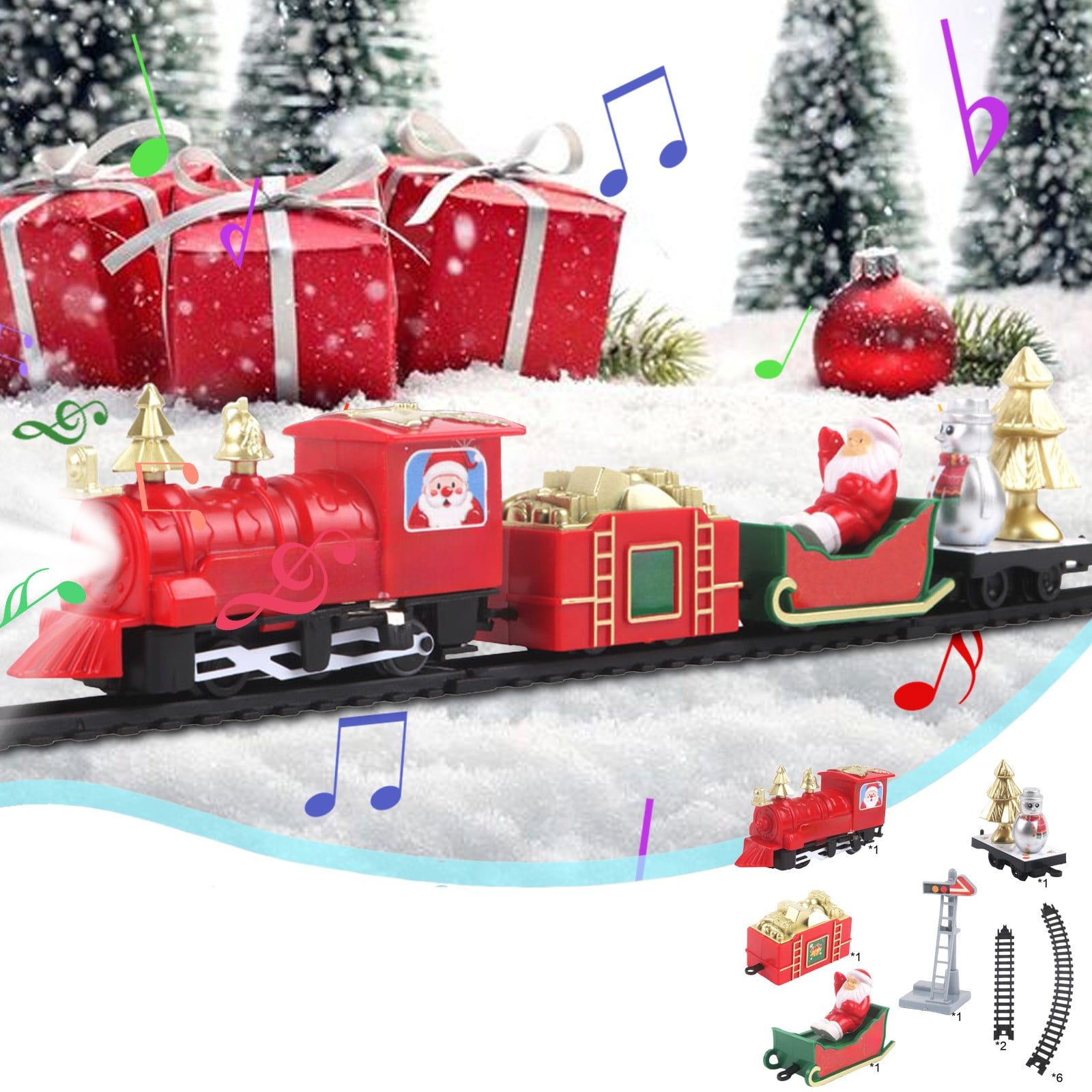 Qdahuk Christmas Train Set Mini Electric Musical Locomotive with Lights ...
