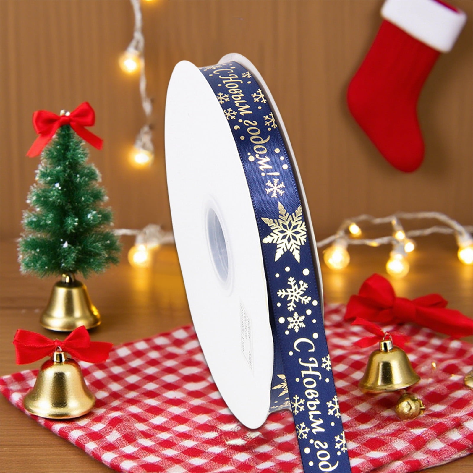 Qdahuk Hot Stamping Ribbon 75ft 0.79" Width Christmas Gift Ribbon With ...