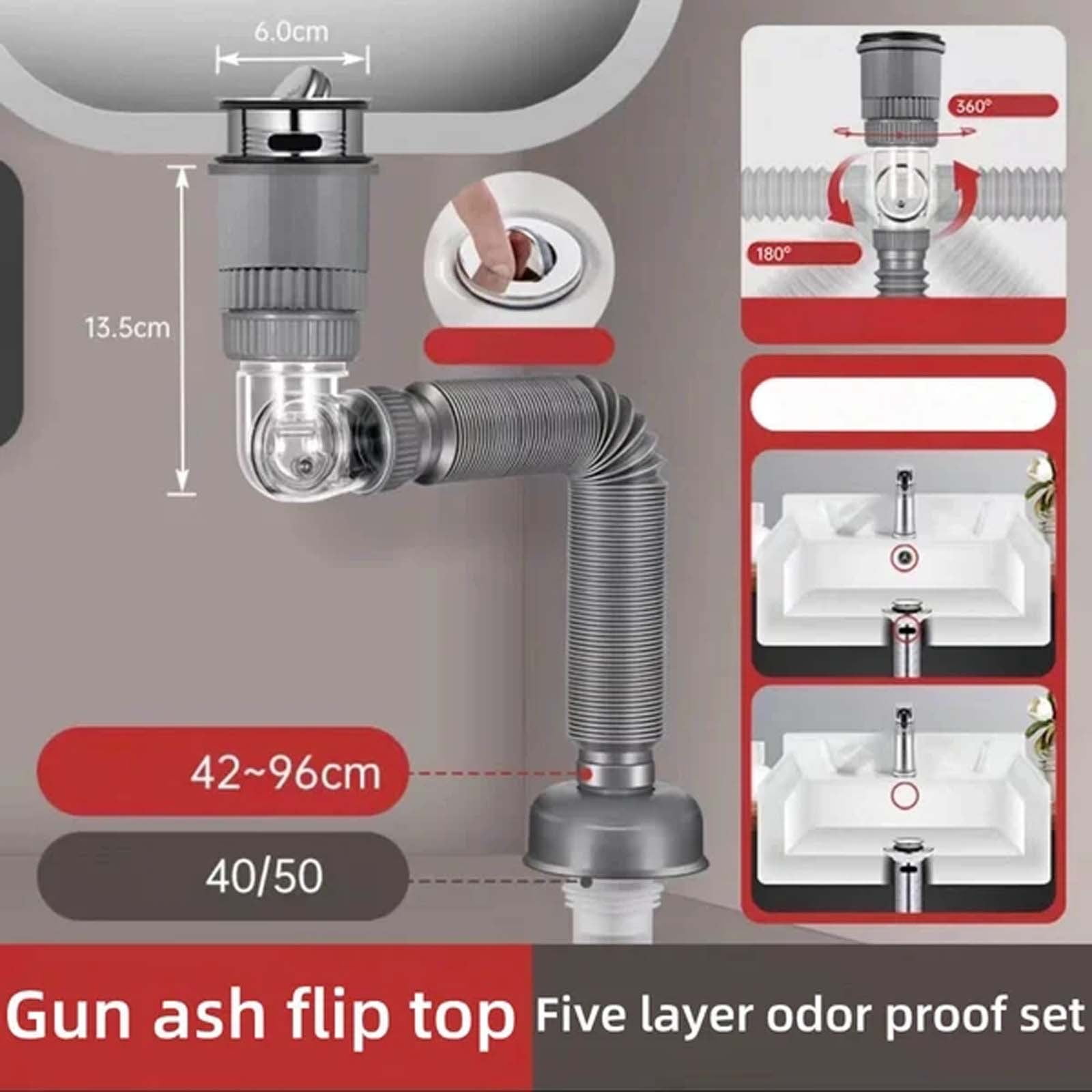 Qdahuk Universal Rotation Stop From Odor And Clogging Sewer Pipe gray ...