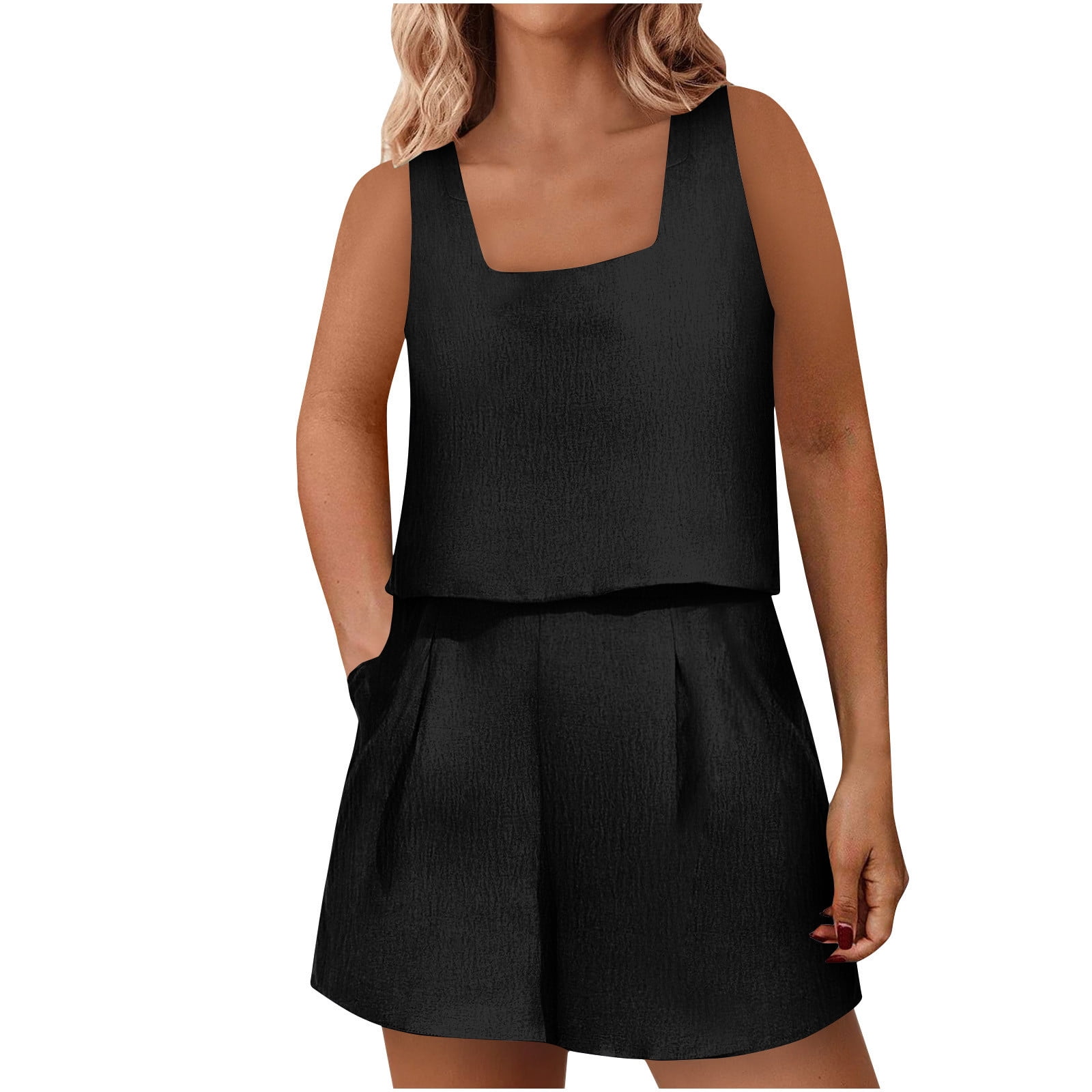 Qeaghou 2 Piece Outfits for Women 2024 Summer Short Set Fashion Square ...