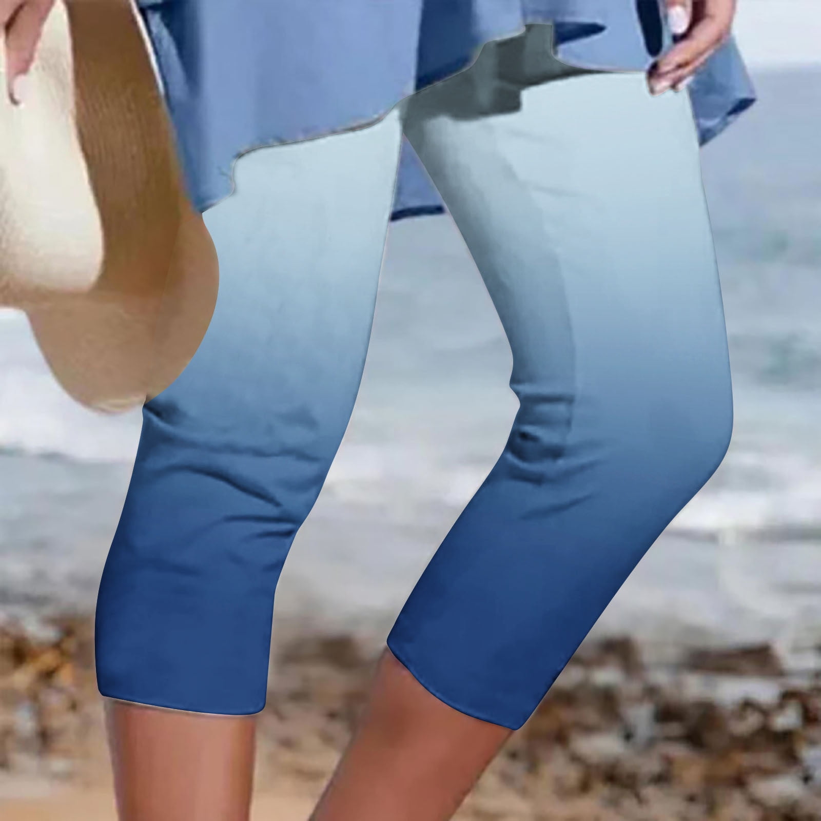 Qeaghou Capris Leggings For Women Summer Plus Size High Elastic Waisted