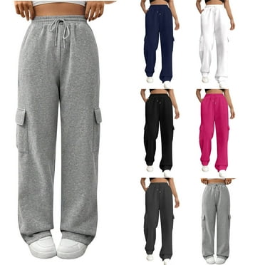 Efsteb Cargo Pants Girl High Waisted Drawstring Waisted Solid Color ...