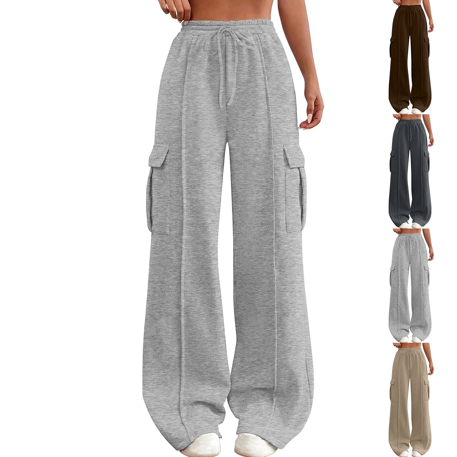 Qeaghou Cargo Sweatpants for Women Wide Leg High Waist Joggers Pants ...