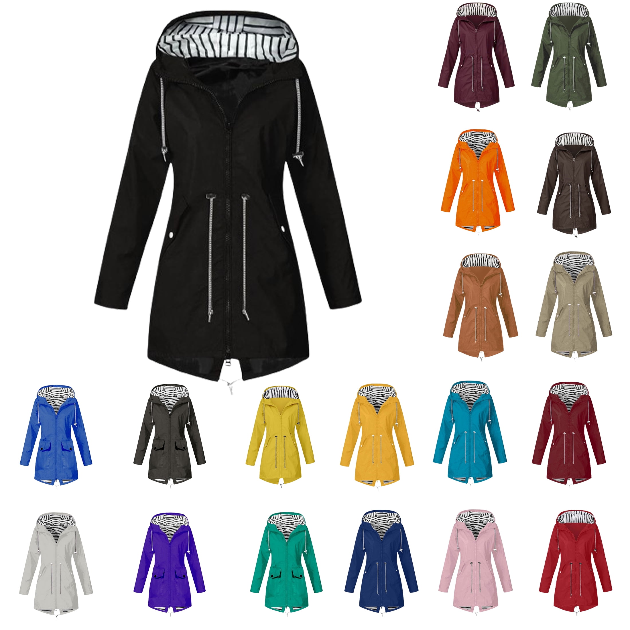 Qeaghou Deals Rain Jacket Womens Waterproof With Hood Long Trench Coats ...