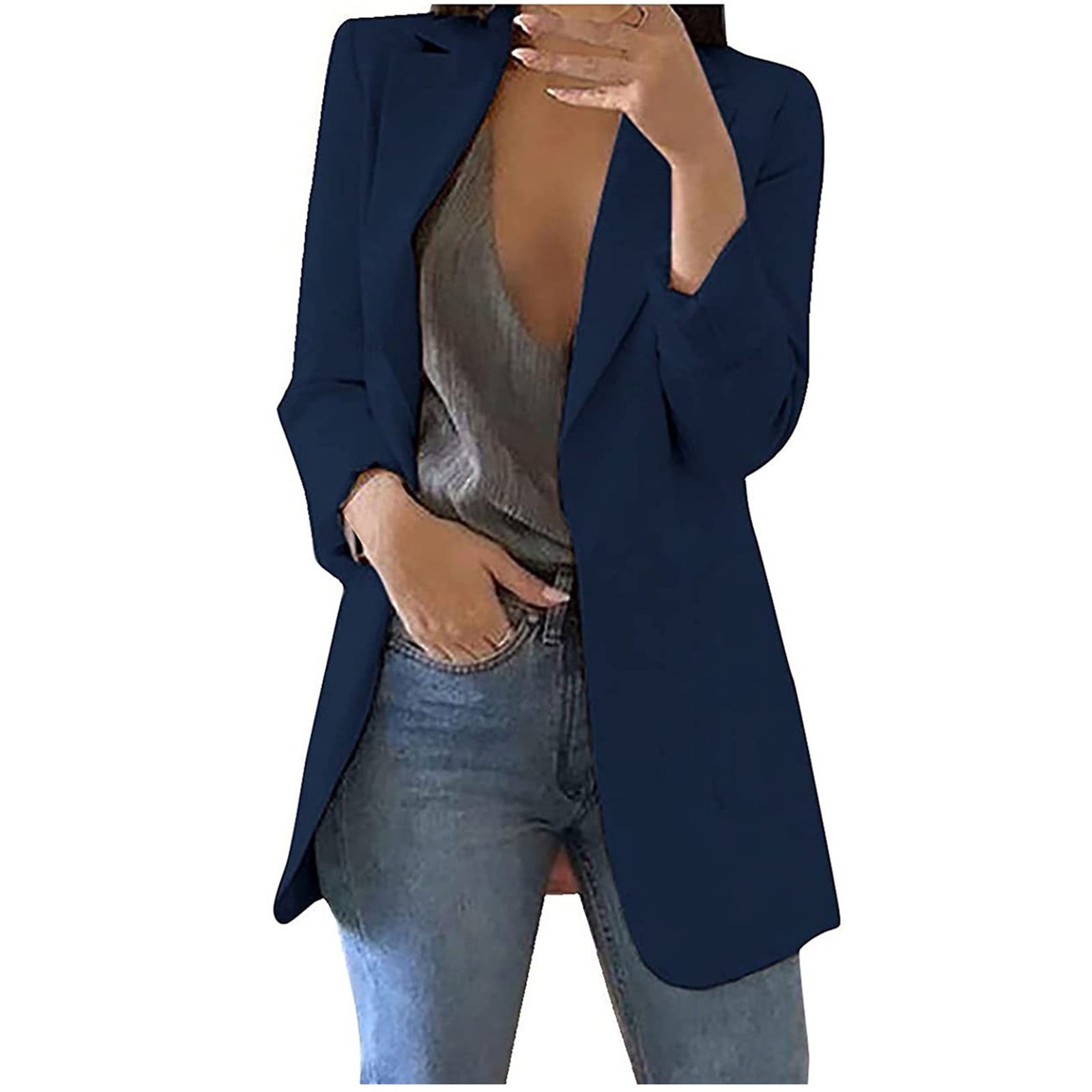 Qeaghou Prime Deals Womens Casual Blazers Open Front Long Sleeve Lapel ...
