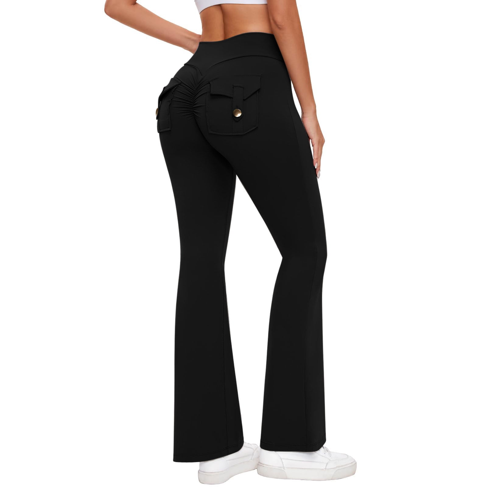 Qeaghou Women Cargo Leggings High Waist Butt Lifting Flare Leggings ...