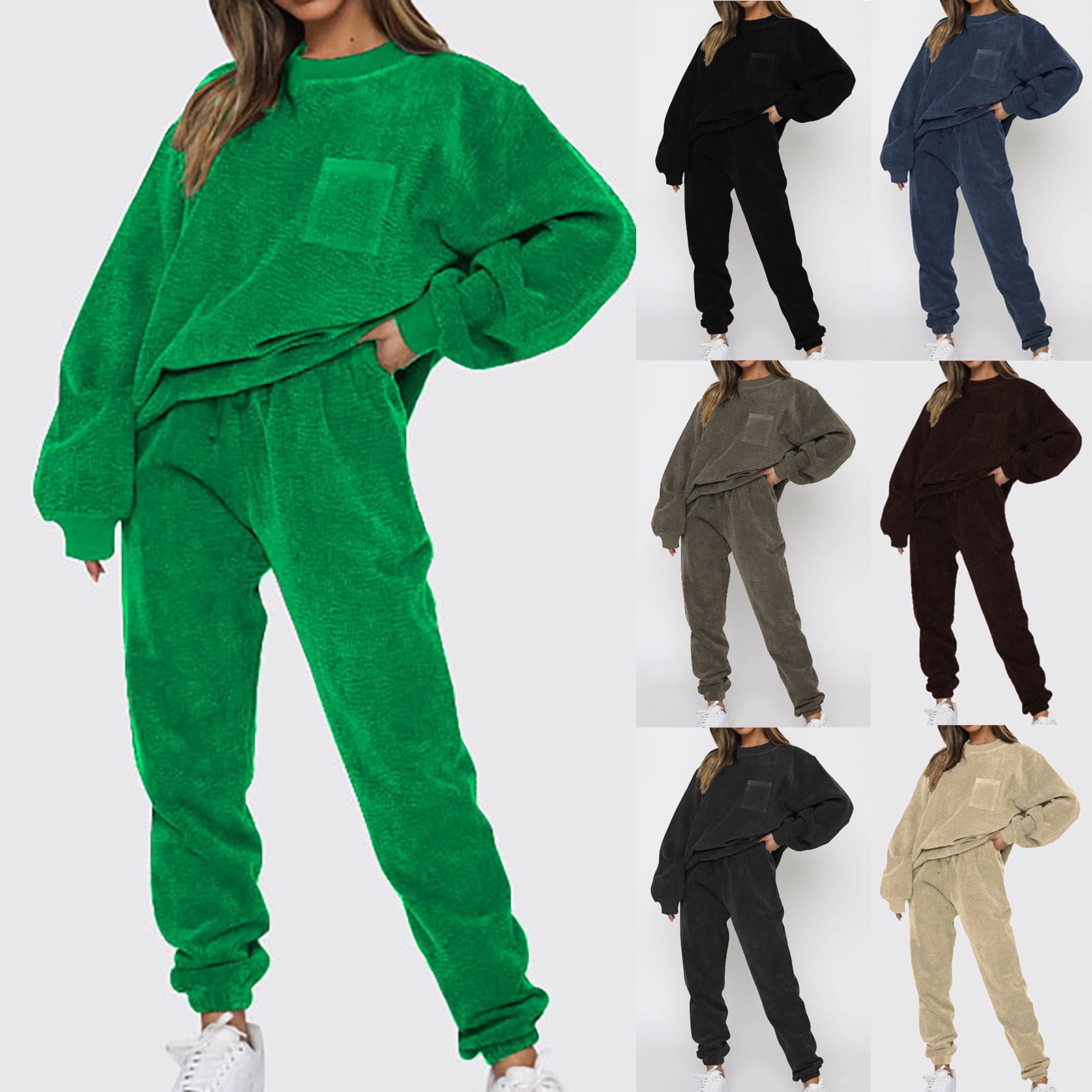Qeaghou Womens 2 Pieces Velour Tracksuits Velvet Outfits Sweatsuits ...