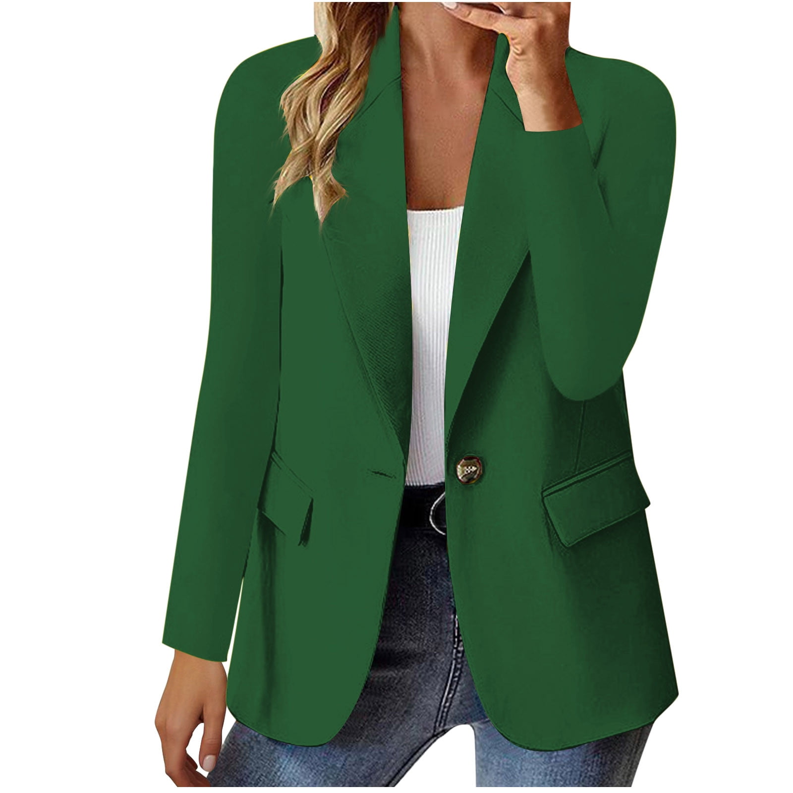 Qeaghou Womens Blazers for Work Casual Plus Size Open Front Long Sleeve ...