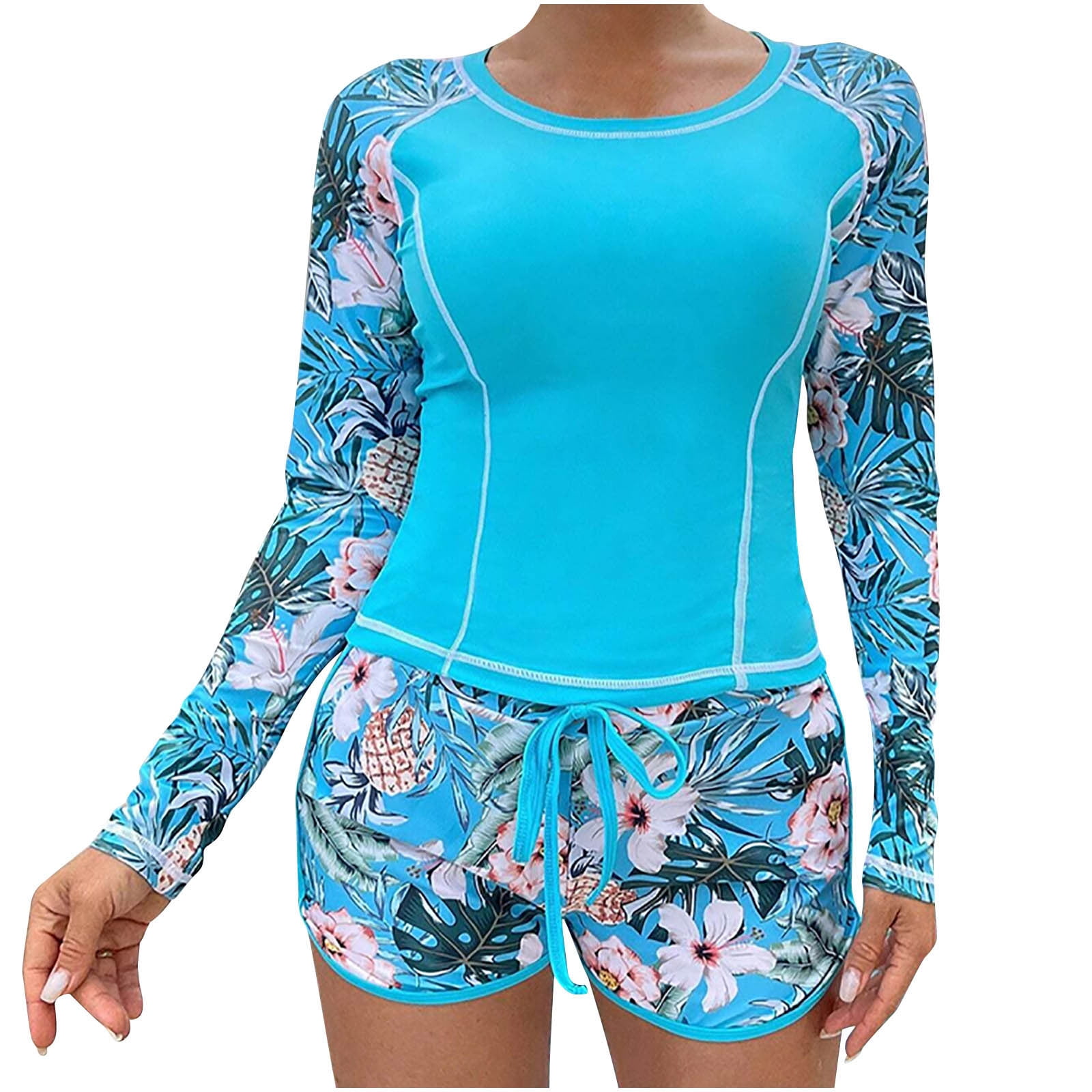 Qeaghou Womens Swimsuits Two Piece Rash Guard Long Sleeve Bathing Suits ...