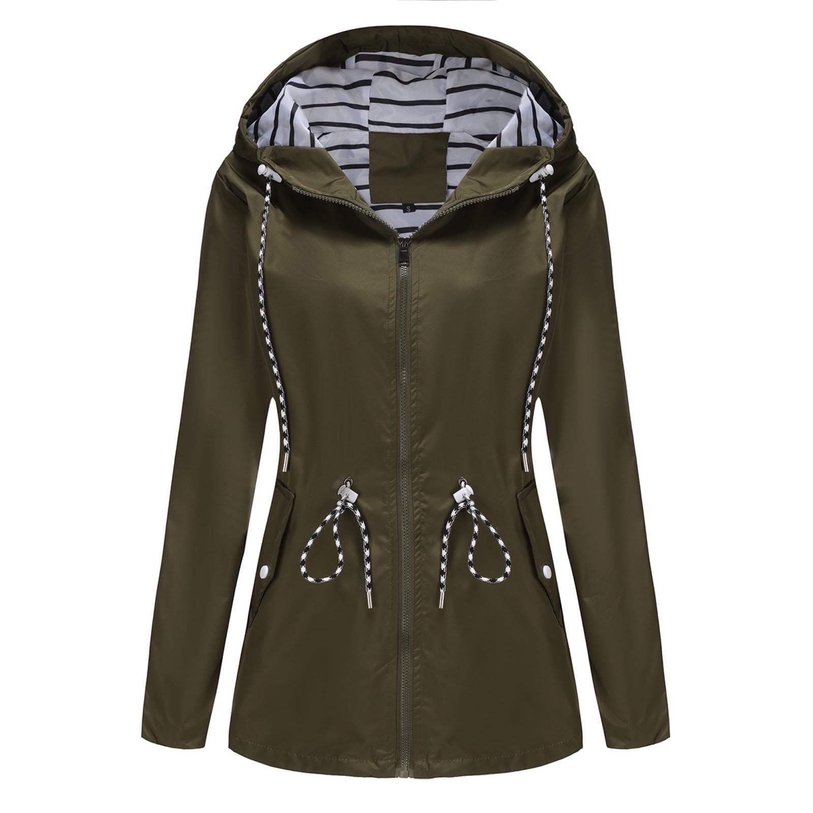 Qeaghou Womens Trench Raincoat with Hood Waterproof Lightweight Rain ...