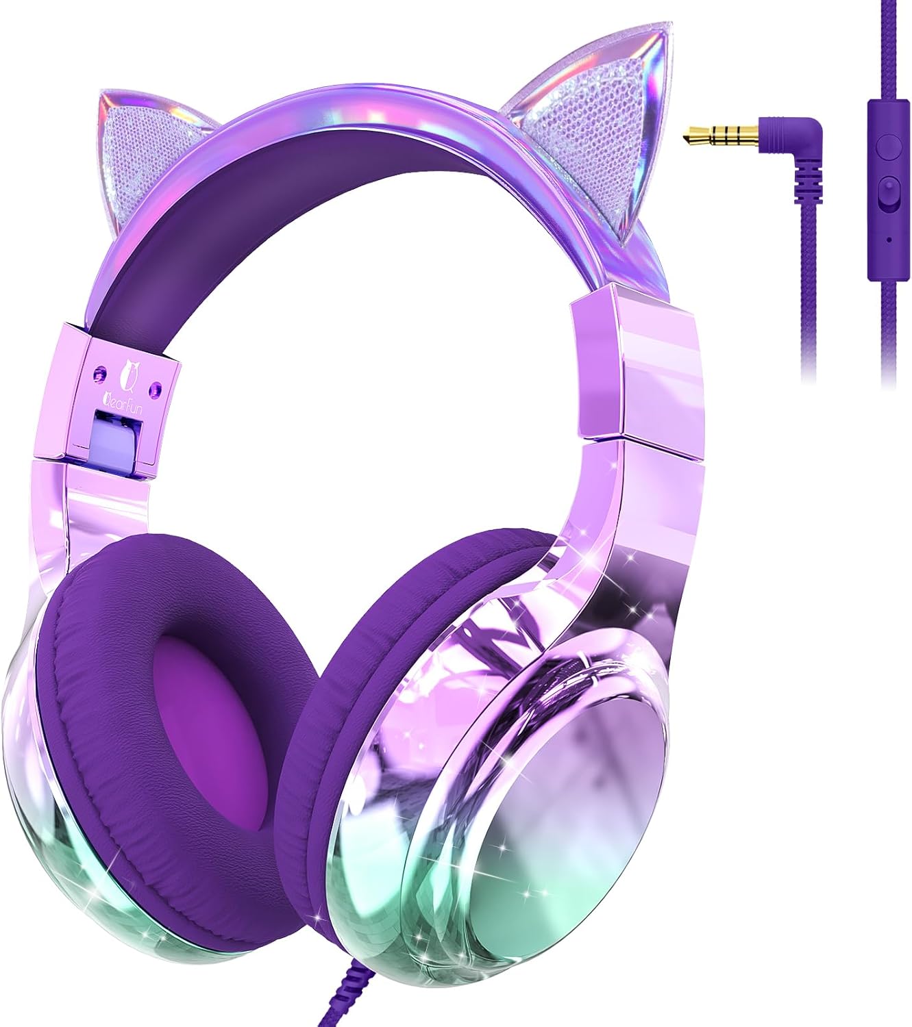 QearFun Kids Cat Ear Headphones with Cord for Girls with Mic, 85/94dB ...