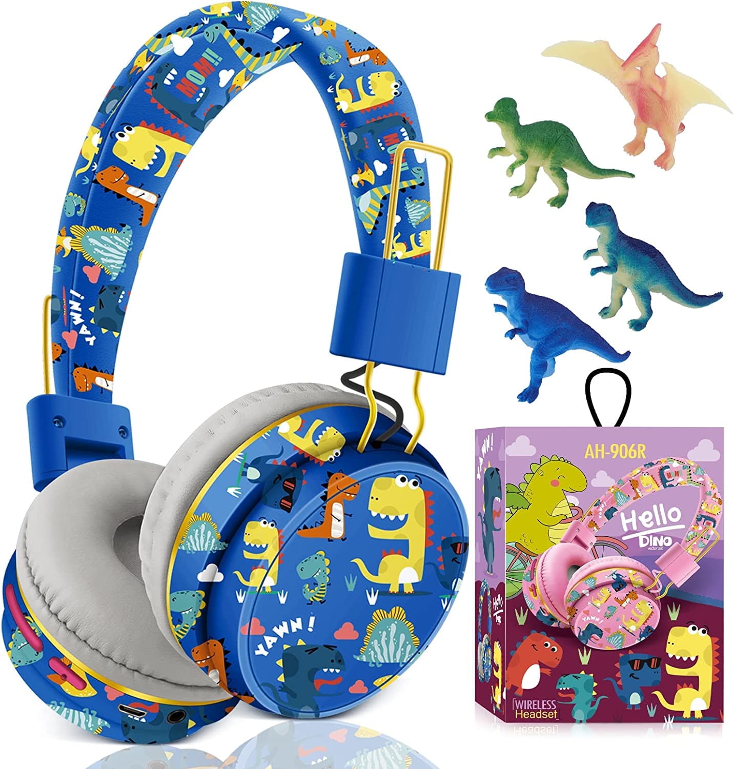 QearFun Dinosaur Kids Headphones with Microphone Bluetooth Wireless and ...