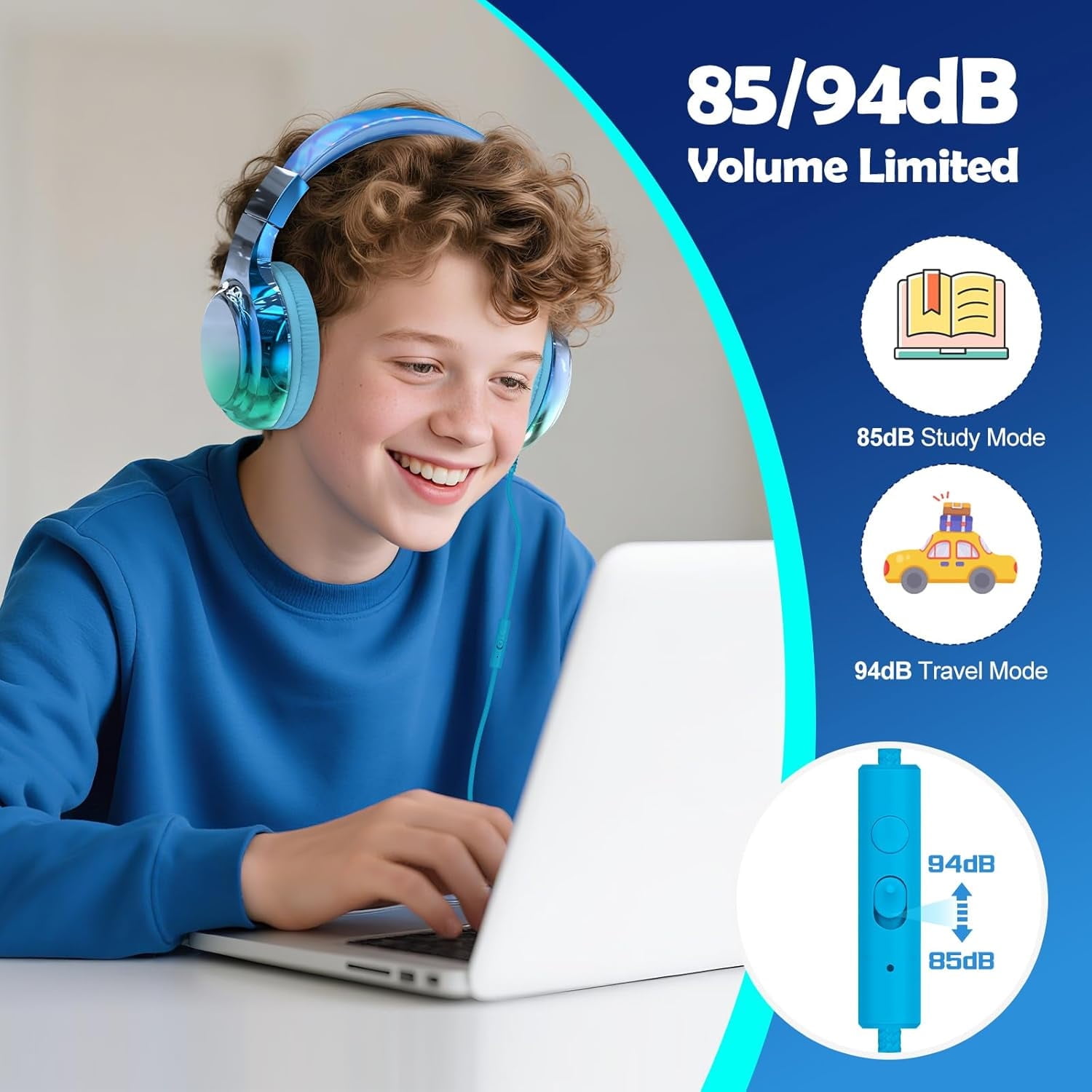 QearFun USB C Kids Headphones Wired with Mic, 85/94dB Safe Volume Limit ...