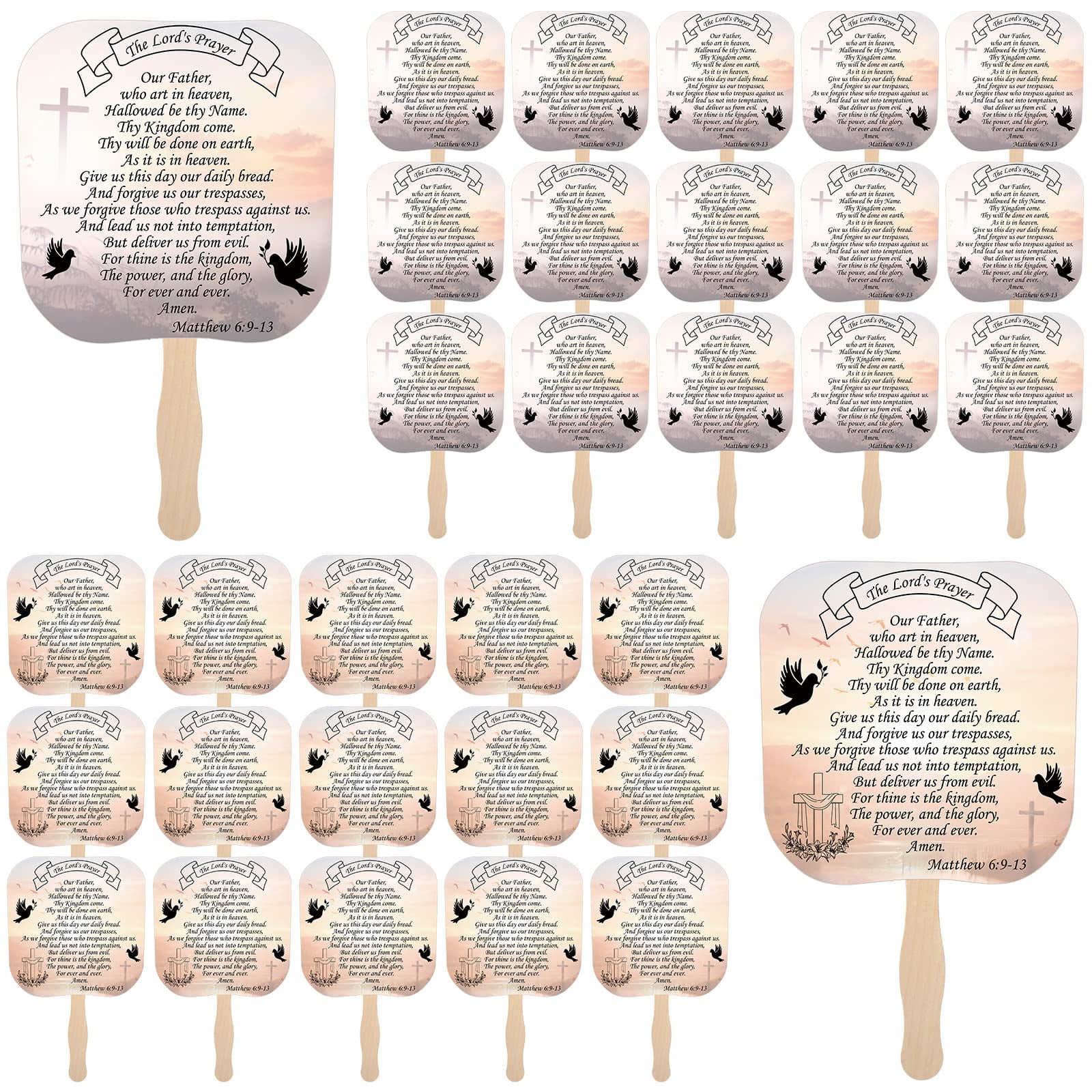 Qeeenar 50 Pcs Christian Church Fans Religious Handheld Lord's Prayer ...