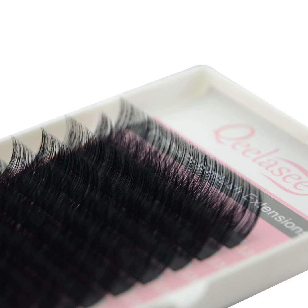 Qeelasee Faux Mink Silk Eyelash Extensions 0.03mm CC Curl 9mm Semi ...
