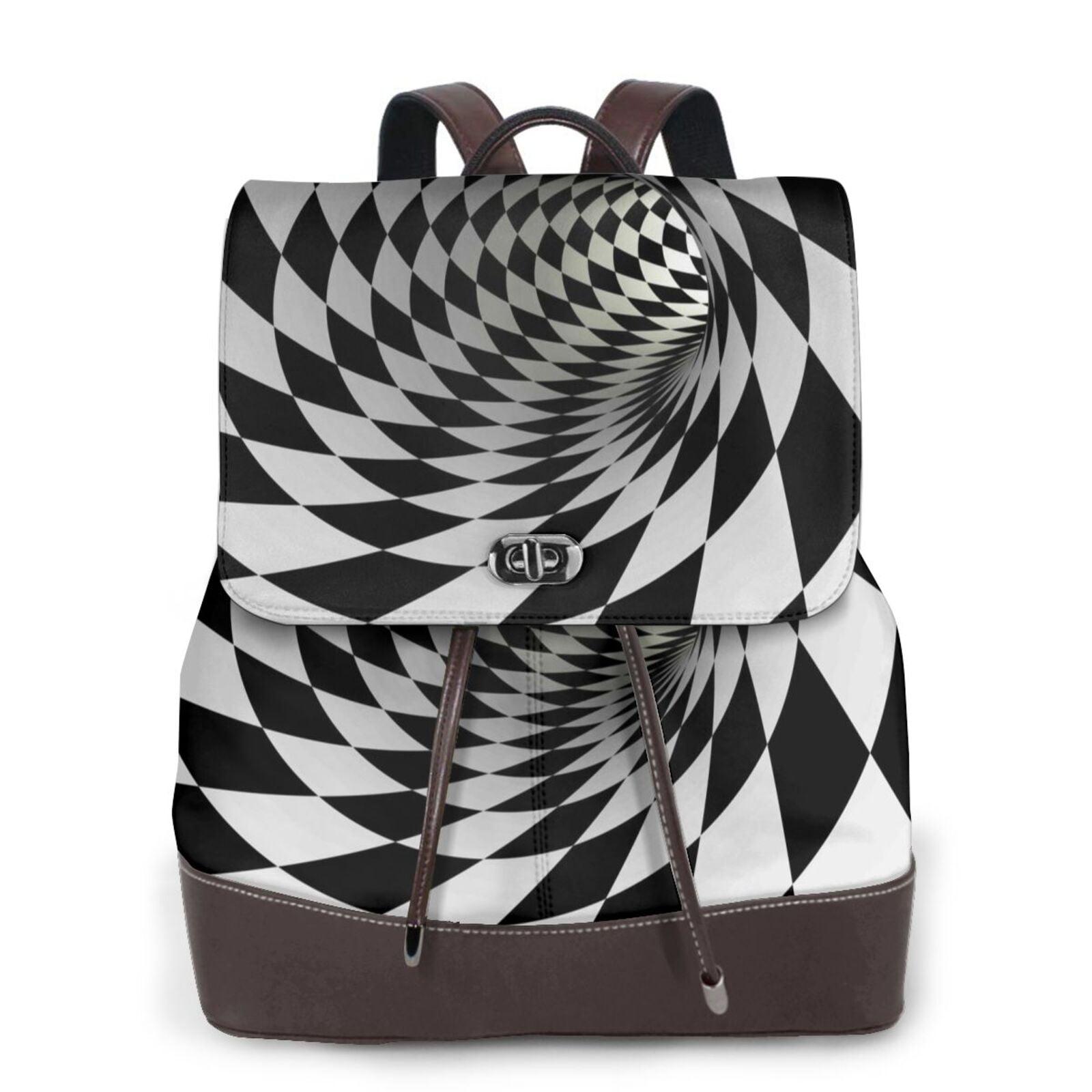 Qekee 3D Vortex Illusion Print Leather Backpack Purse for Women,Ladies ...