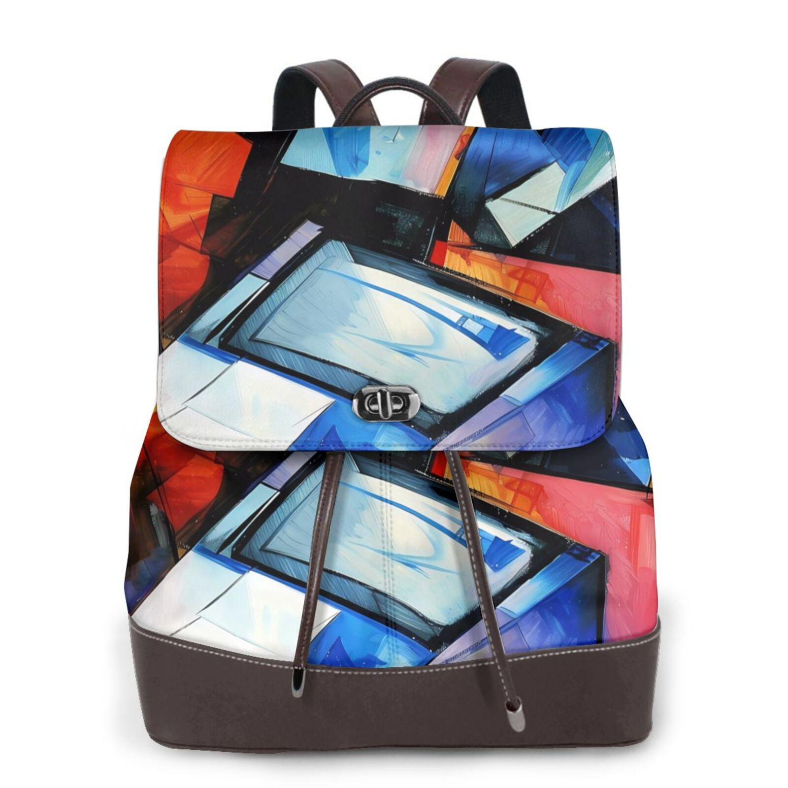 Qekee Abstract Cubist Printer Print Leather Backpack Purse for Women ...