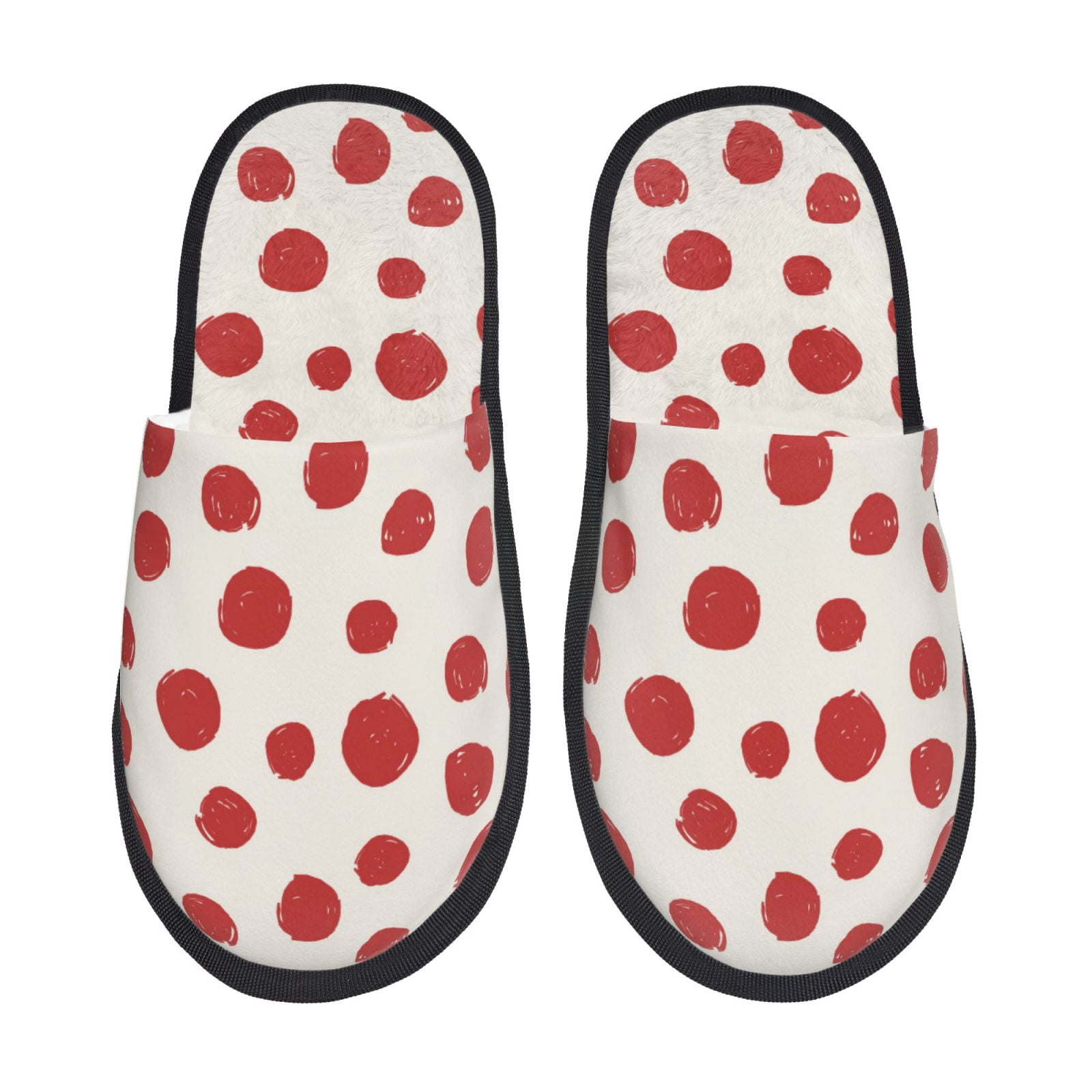 Qekee Abstract Red Polka Dot print Slippers for Women and Men, Fluffy ...