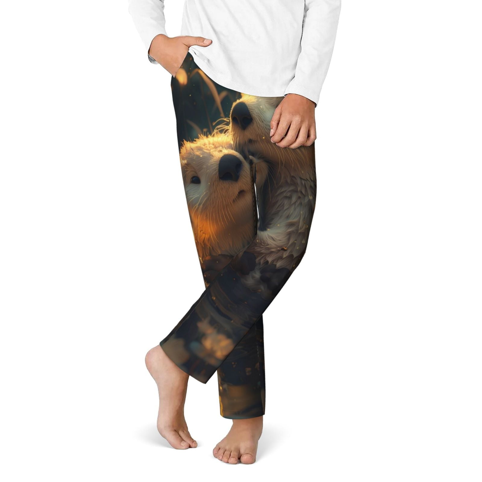 Qekee Adorable Otter Pair Hug Print Kids Pajama Pants, Teenagers ...