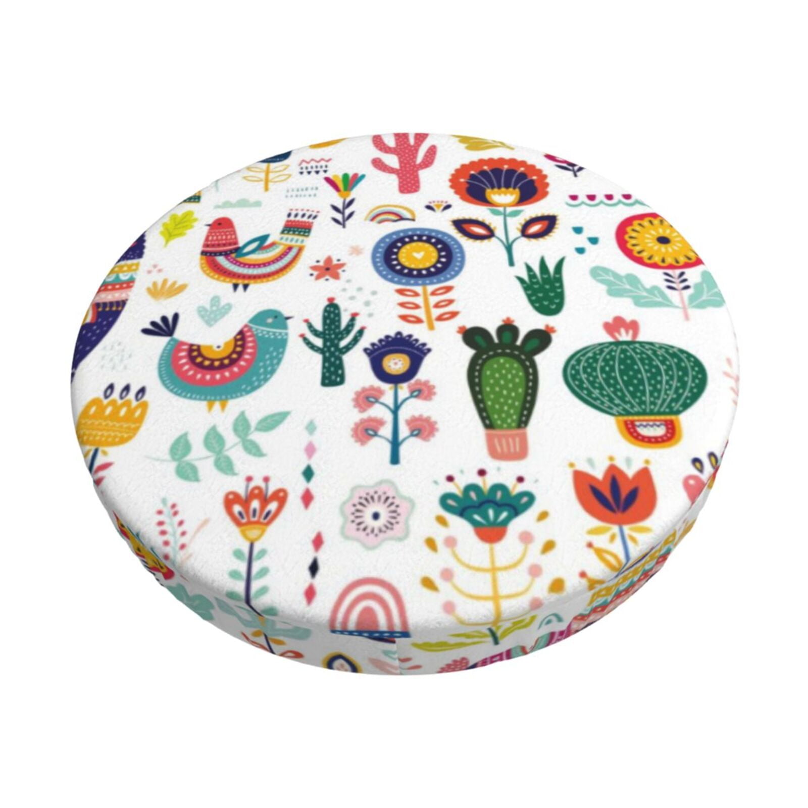 Qekee Alpaca Flower Round Bar Chair Cushion Cover, Elastic and Washable ...