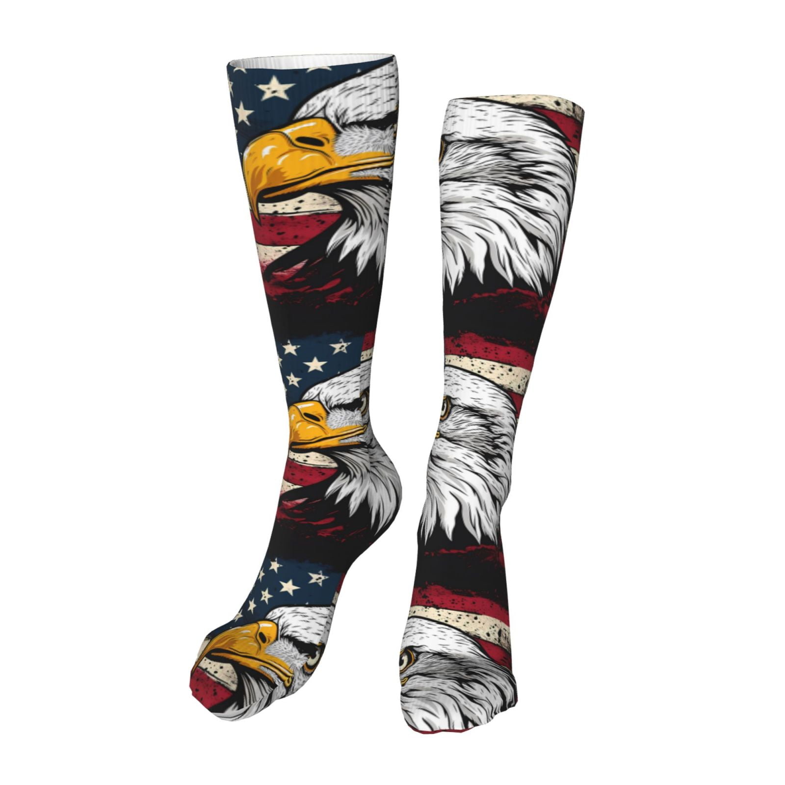 Qekee American Bald Eagle Print Knee High Long Socks Seamless Toe,Calf ...