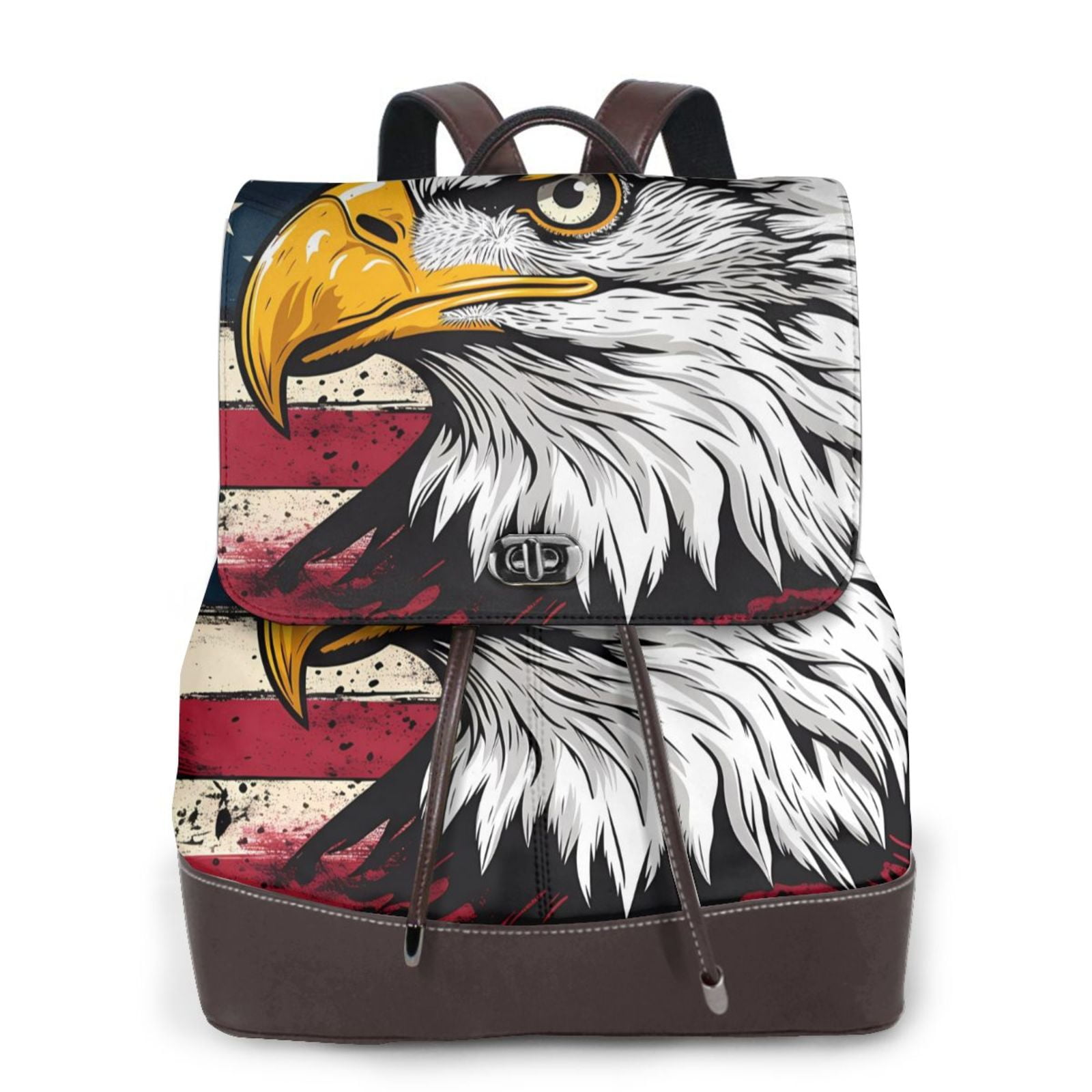 Qekee American Bald Eagle Print Leather Backpack Purse for Women,Ladies ...