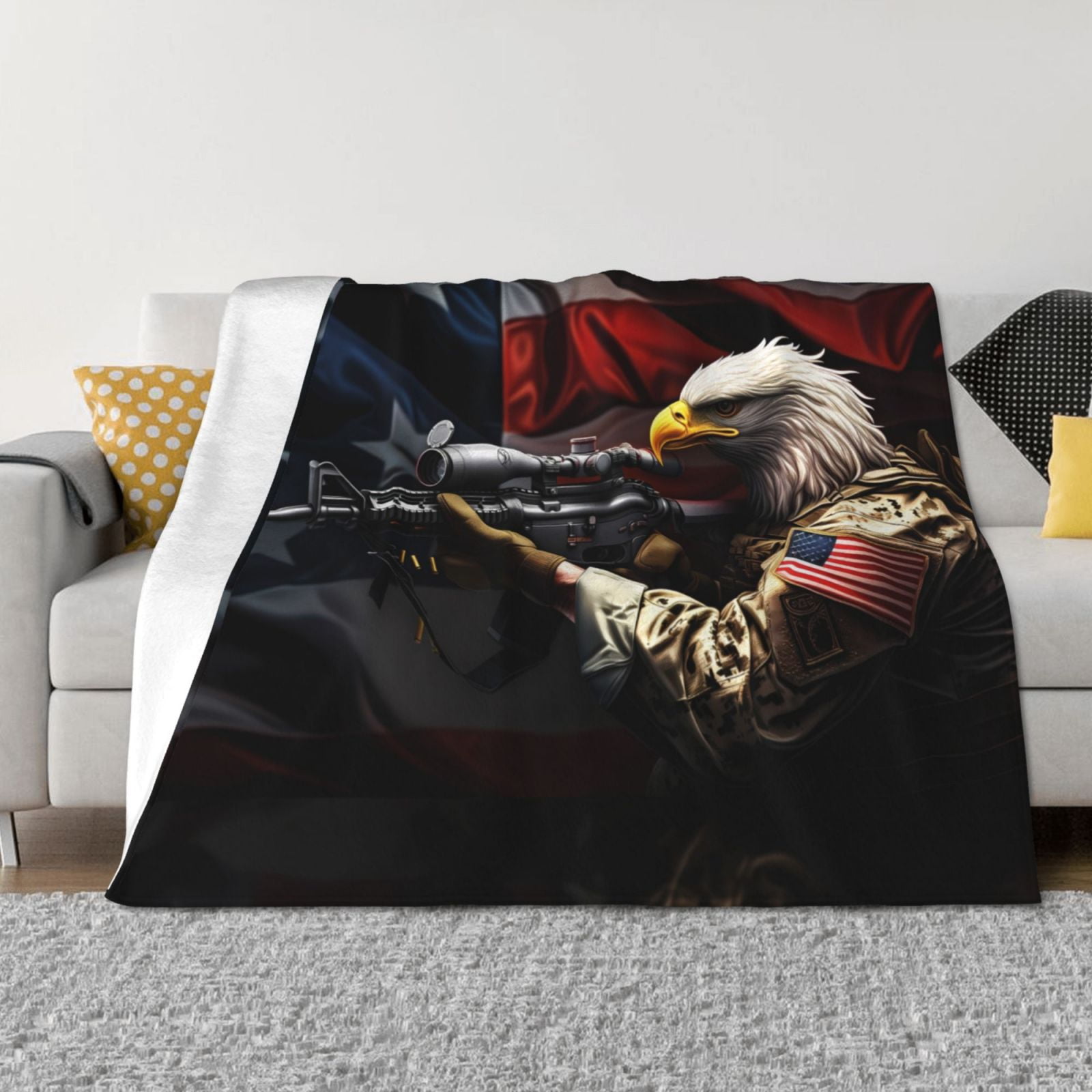 Qekee American Bald Eagle Warrior print Throw Blanket, Cotton Flannel ...