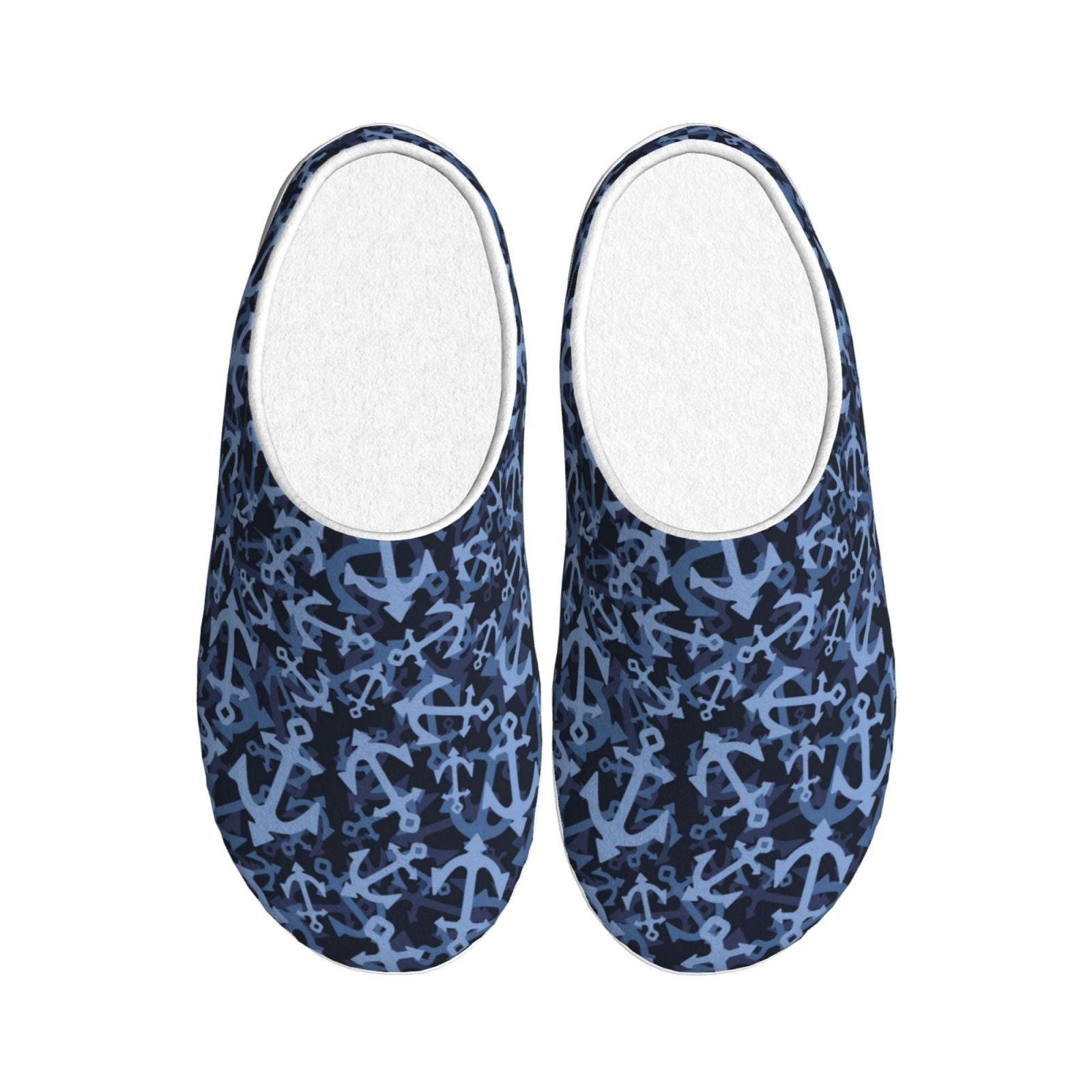 Qekee Anchors Ship Print TPR Cotton Slippers for Adults,Indoor Non-Slip House Shoes,Plush Home ...
