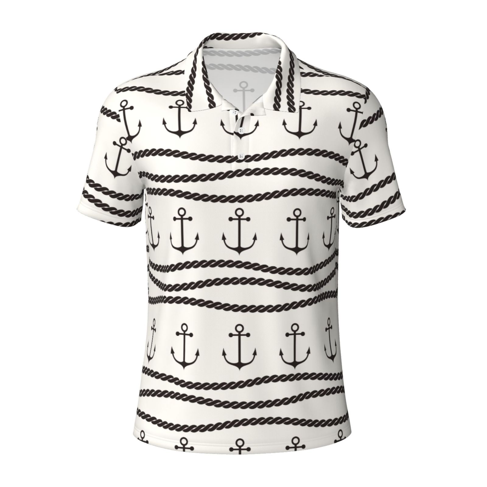 Qekee Anchors and Ropes for Mens Polo Shirts Casual Short Sleeve Button ...