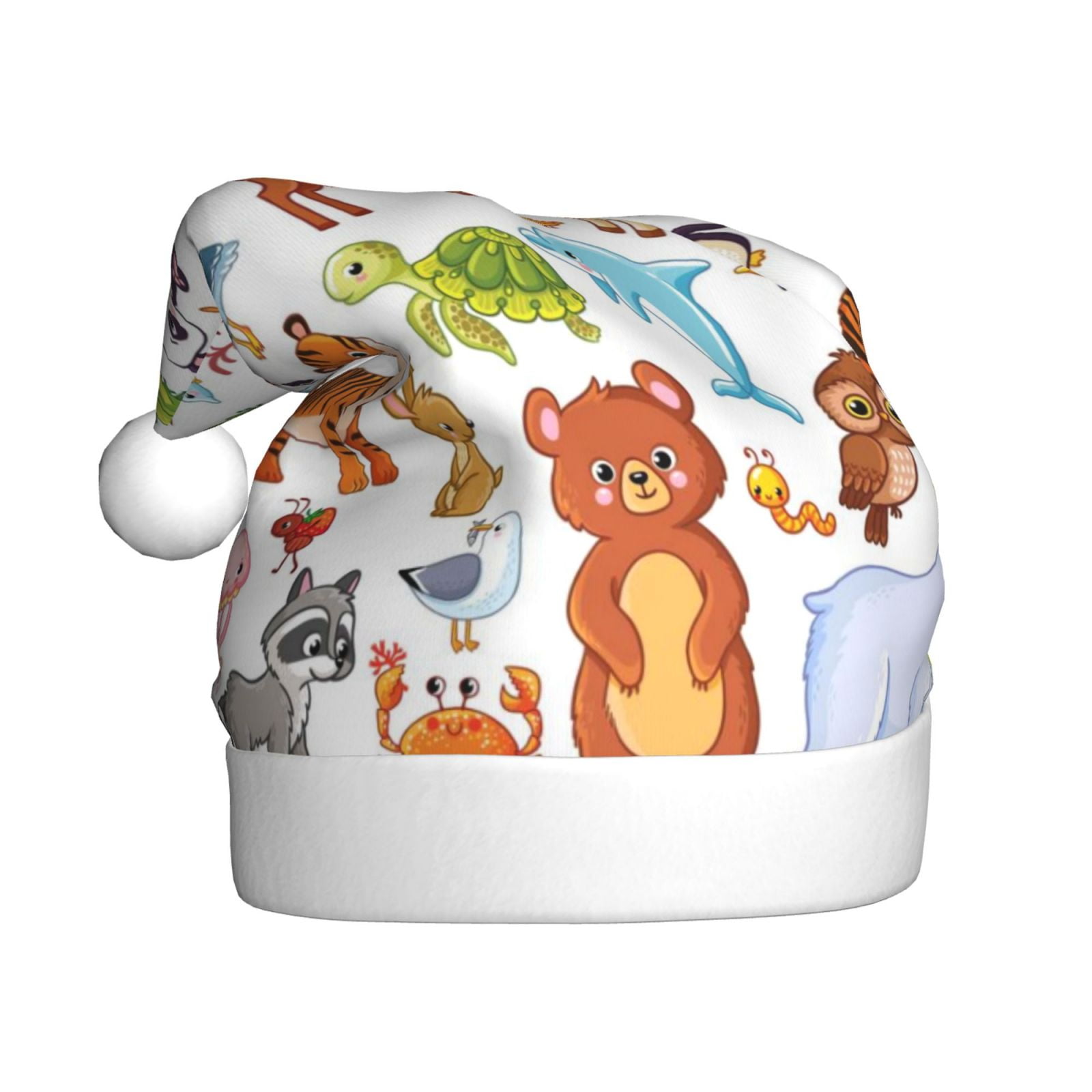 Qekee Animal Cartoon Style for Fluffy Red Santa Hats Set Plush Brim and ...