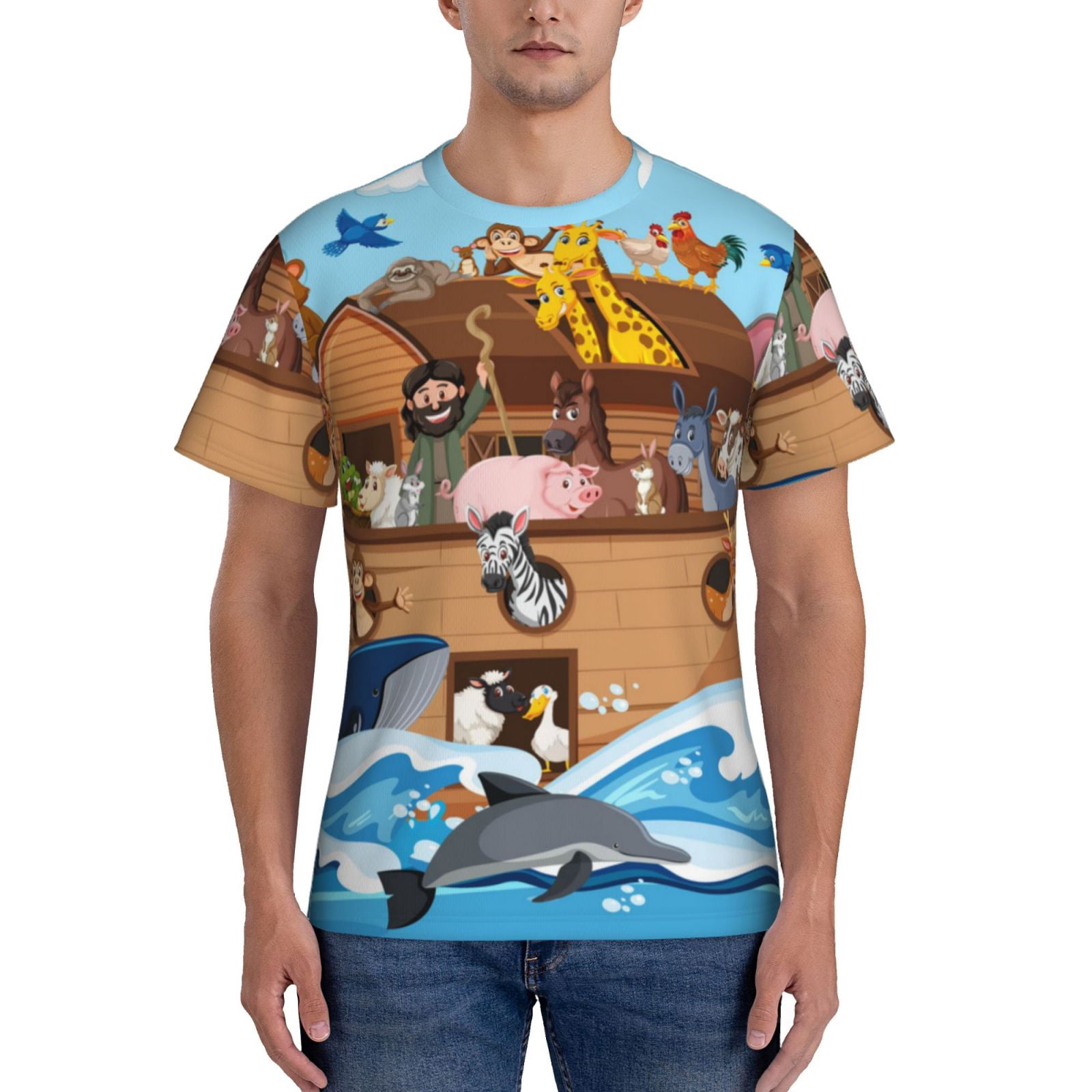Qekee Animals on Noah's Ark Floating Classic Fit T-Shirt Men's Shirt ...