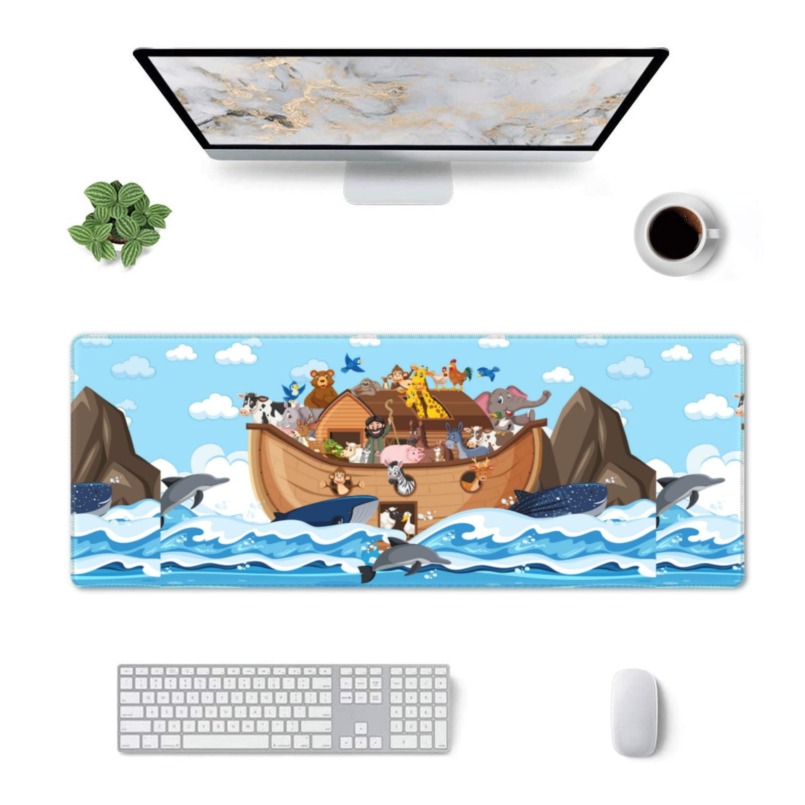Qekee Animals on Noah's Ark Floating Print Mouse Pad,Desk Pad Protector ...