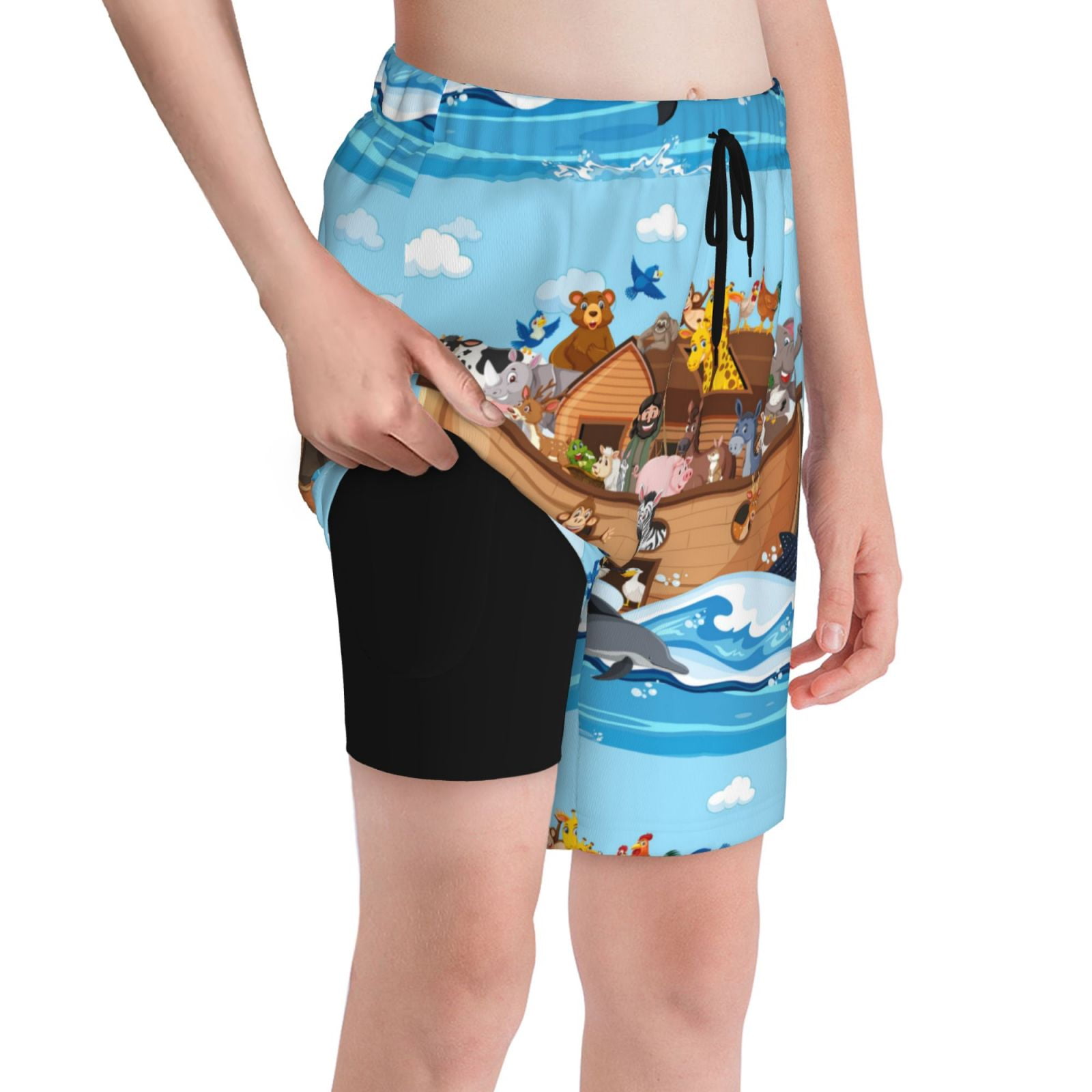 Qekee Animals on Noah's Ark Floating Print Boys Swim Trunks,Compression ...