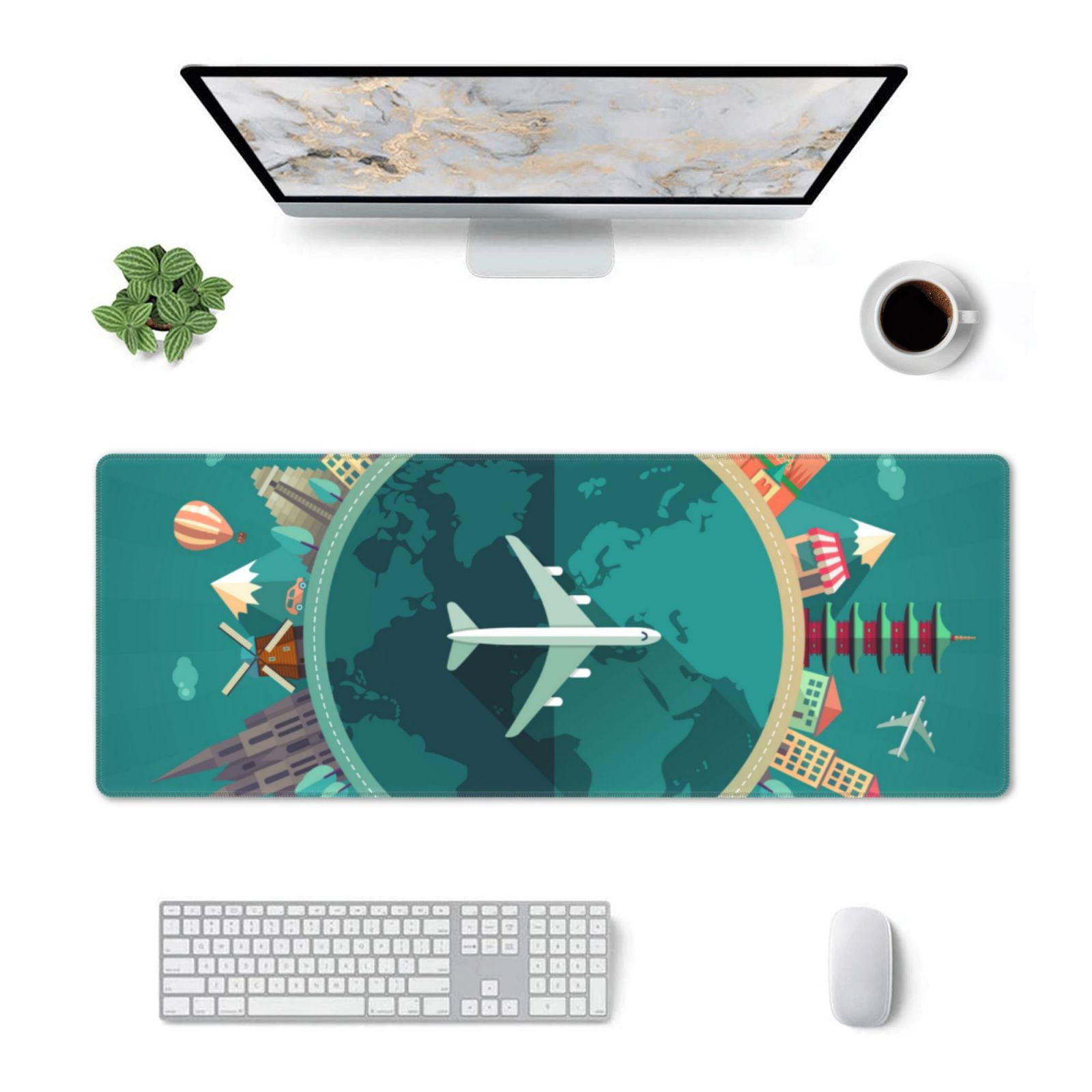 Qekee Around The Planet Print Mouse Pad,Desk Pad Protector,Office Desk ...