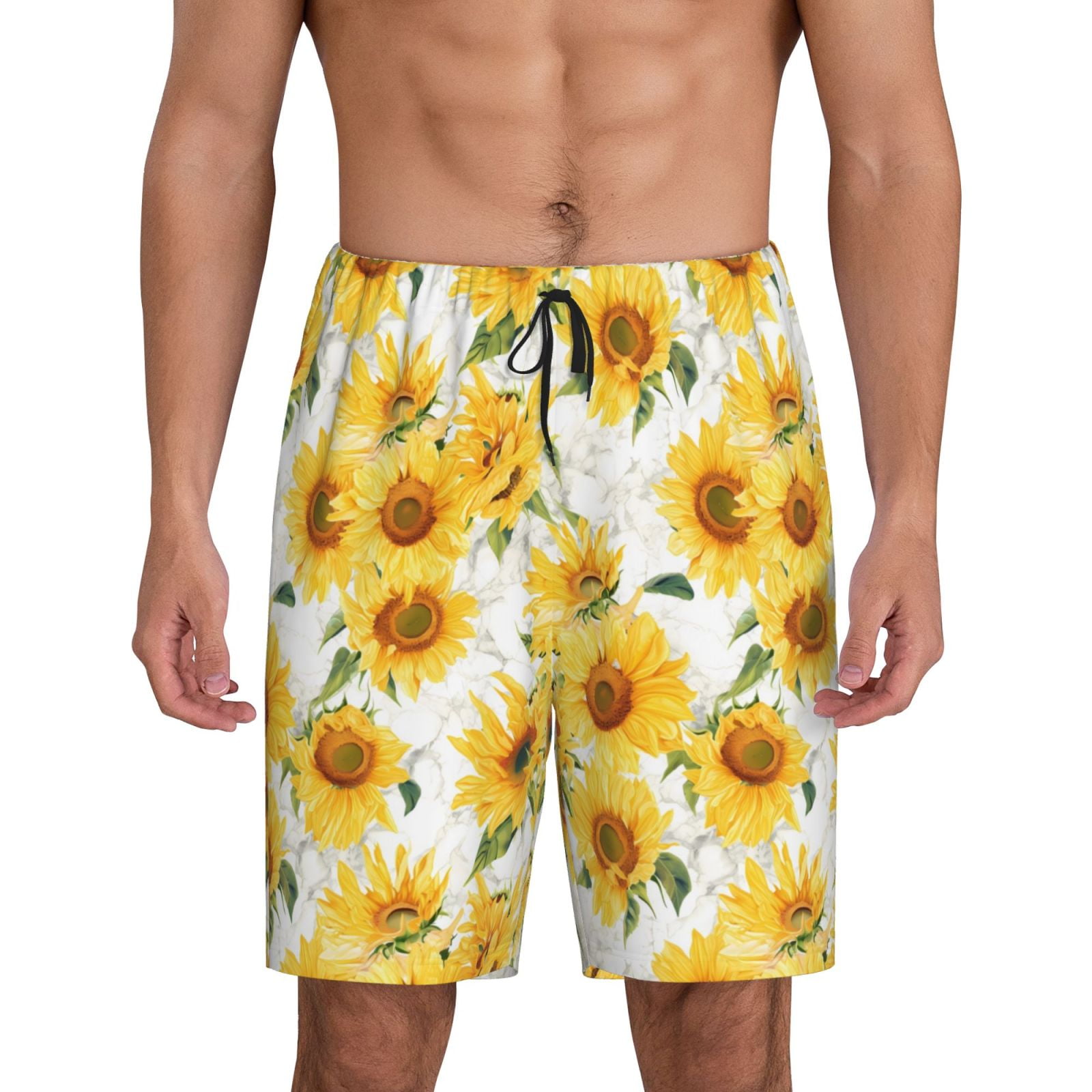 Qekee Artistic Marble Pattern Sunflower Print Mens Pajama Shorts,Men's ...