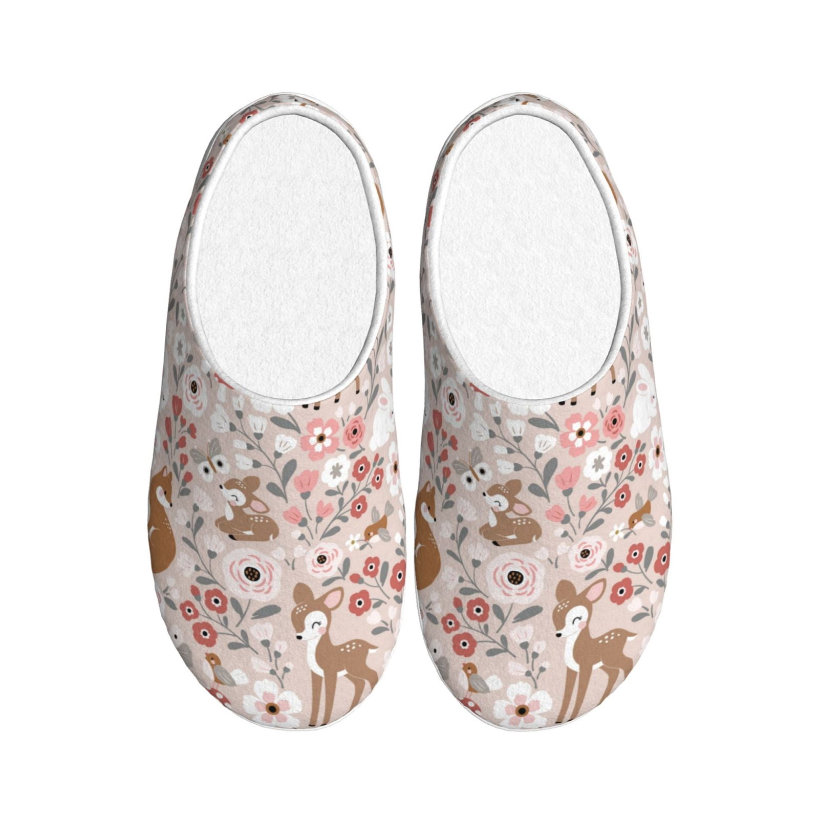Qekee Autumn Floral Deer Print TPR Cotton Slippers for Adults,Indoor ...