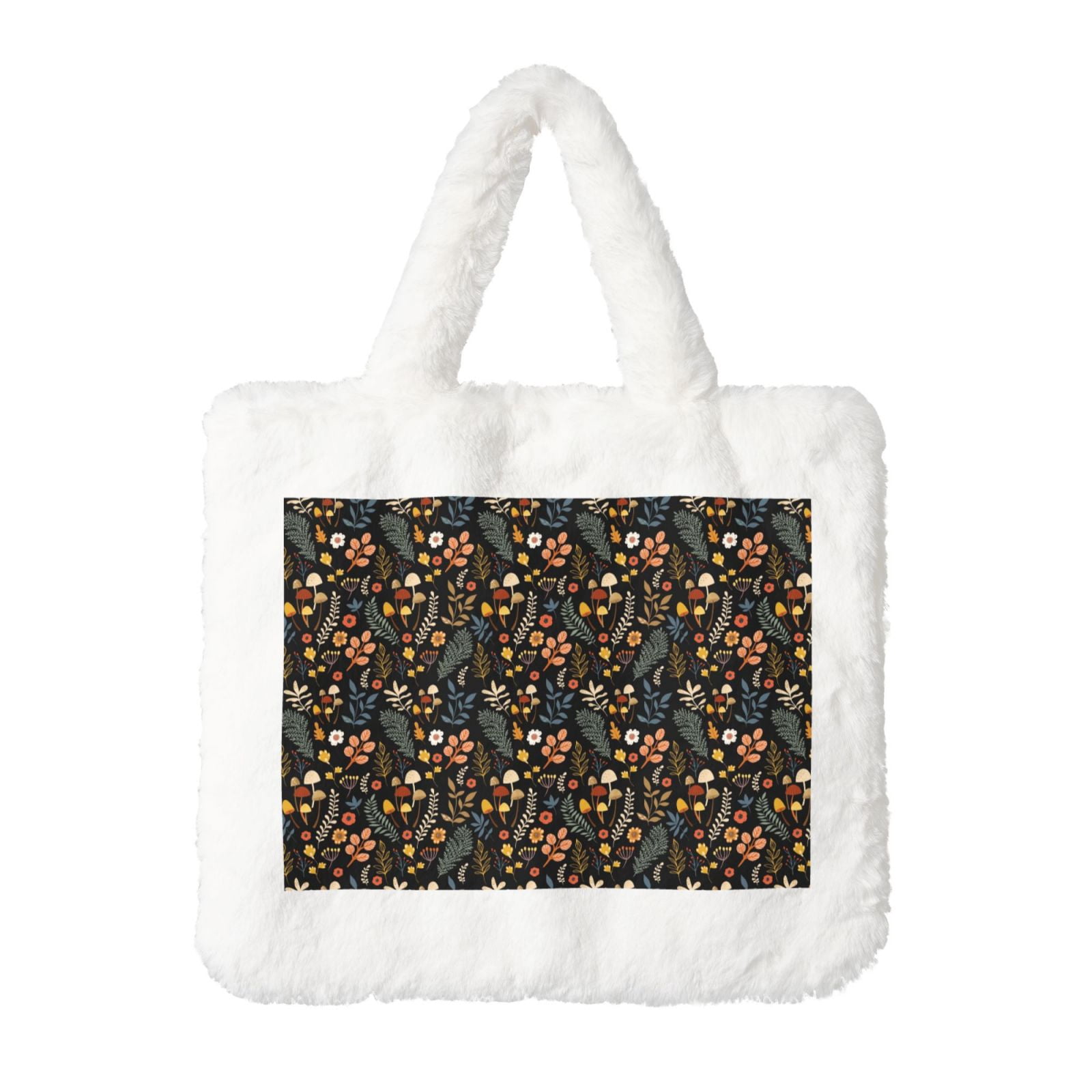 Qekee Autumn Floral Print Plush Underarm Bag, Ladies Fluffy Shoulder ...