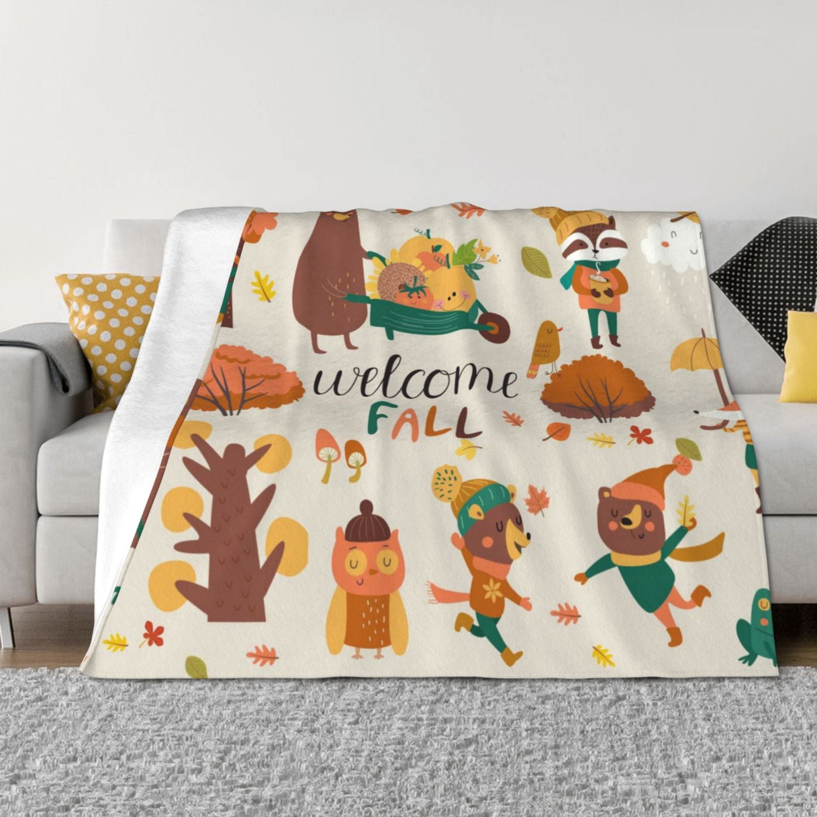 Qekee Autumn In The Forest print Throw Blanket, Cotton Flannel Home ...