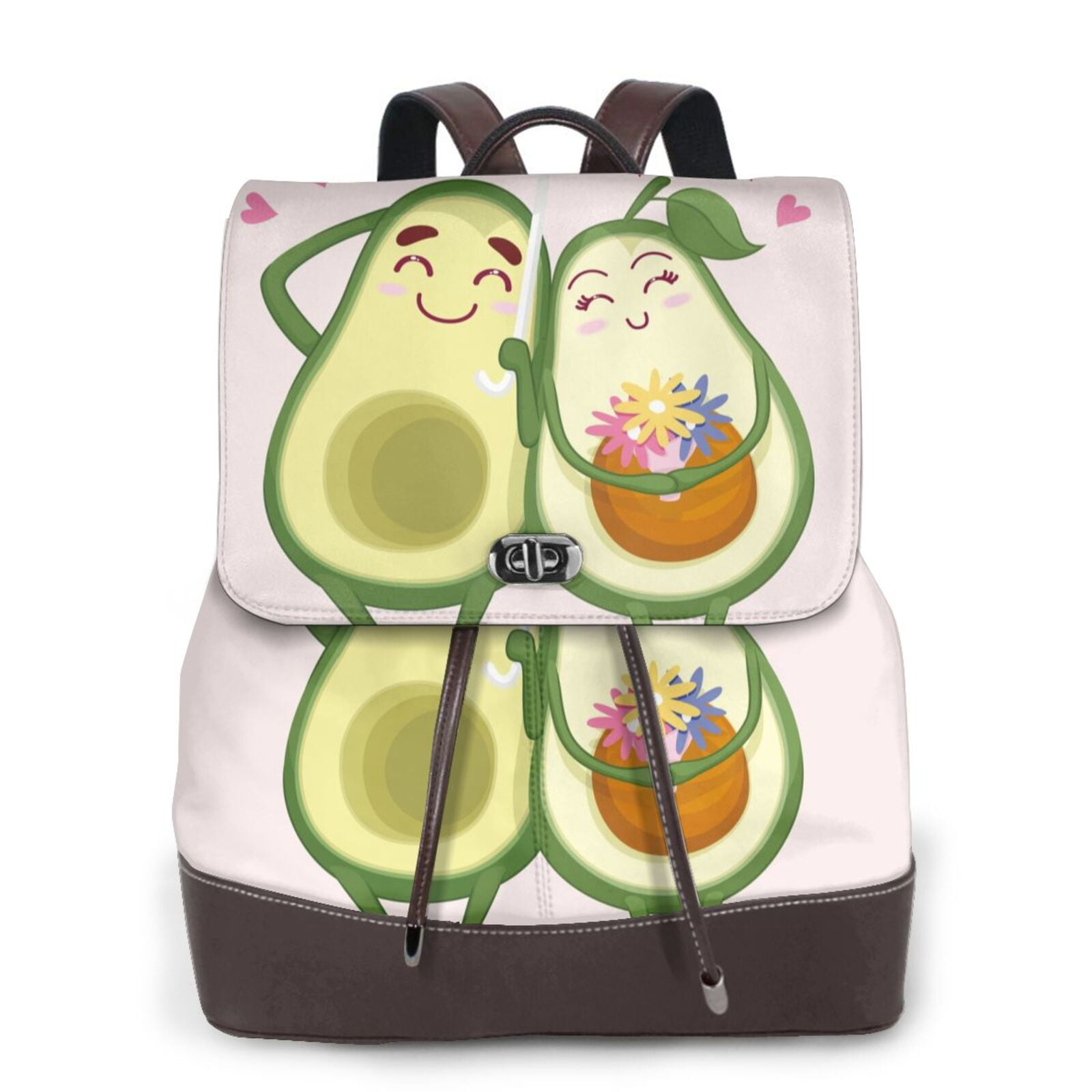 Qekee Avocado Lovers Wearing Umbrella Print Leather Backpack Purse for Women,Ladies Travel ...