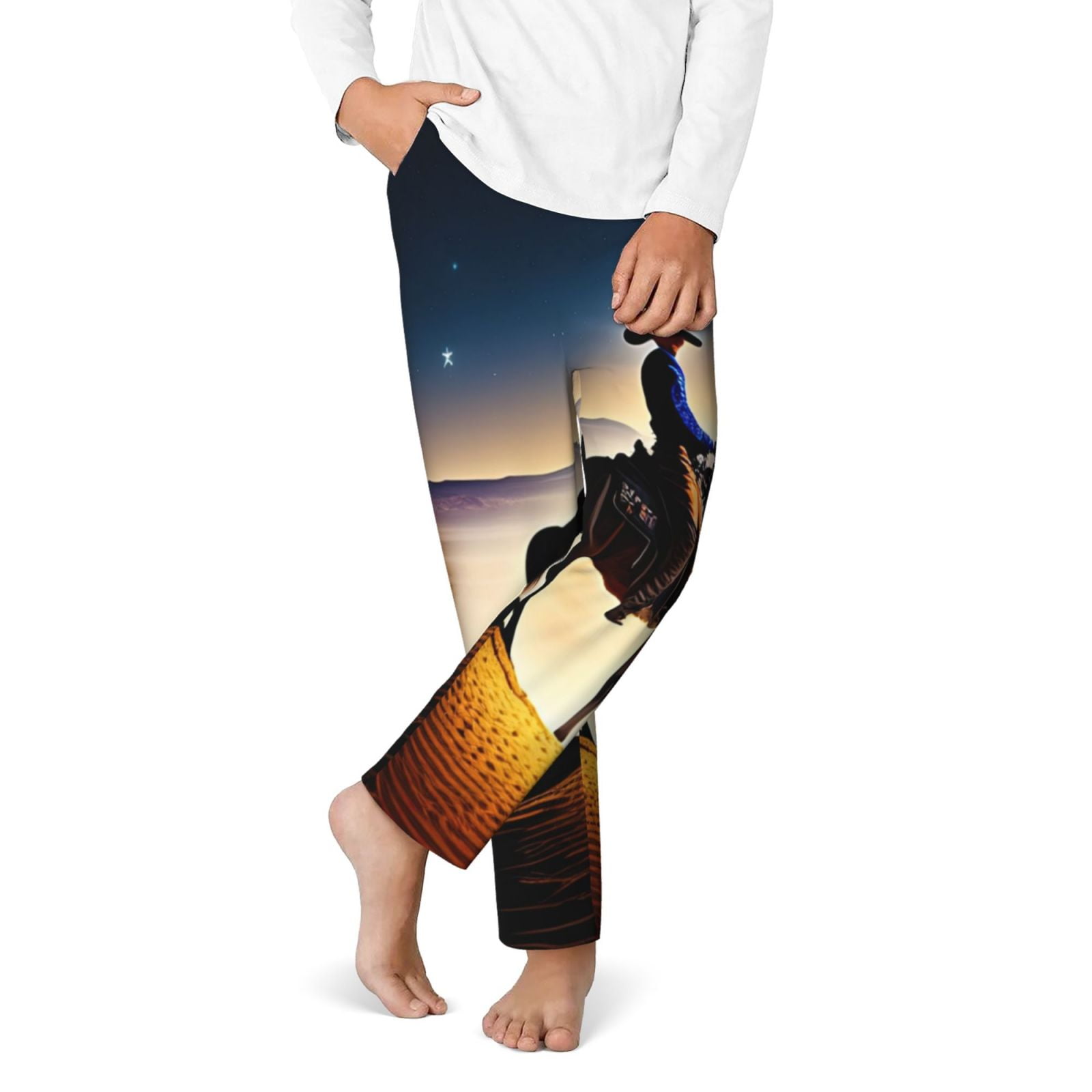 Qekee Azure Sky Western Desert Cowboy Print Kids Pajama Pants ...